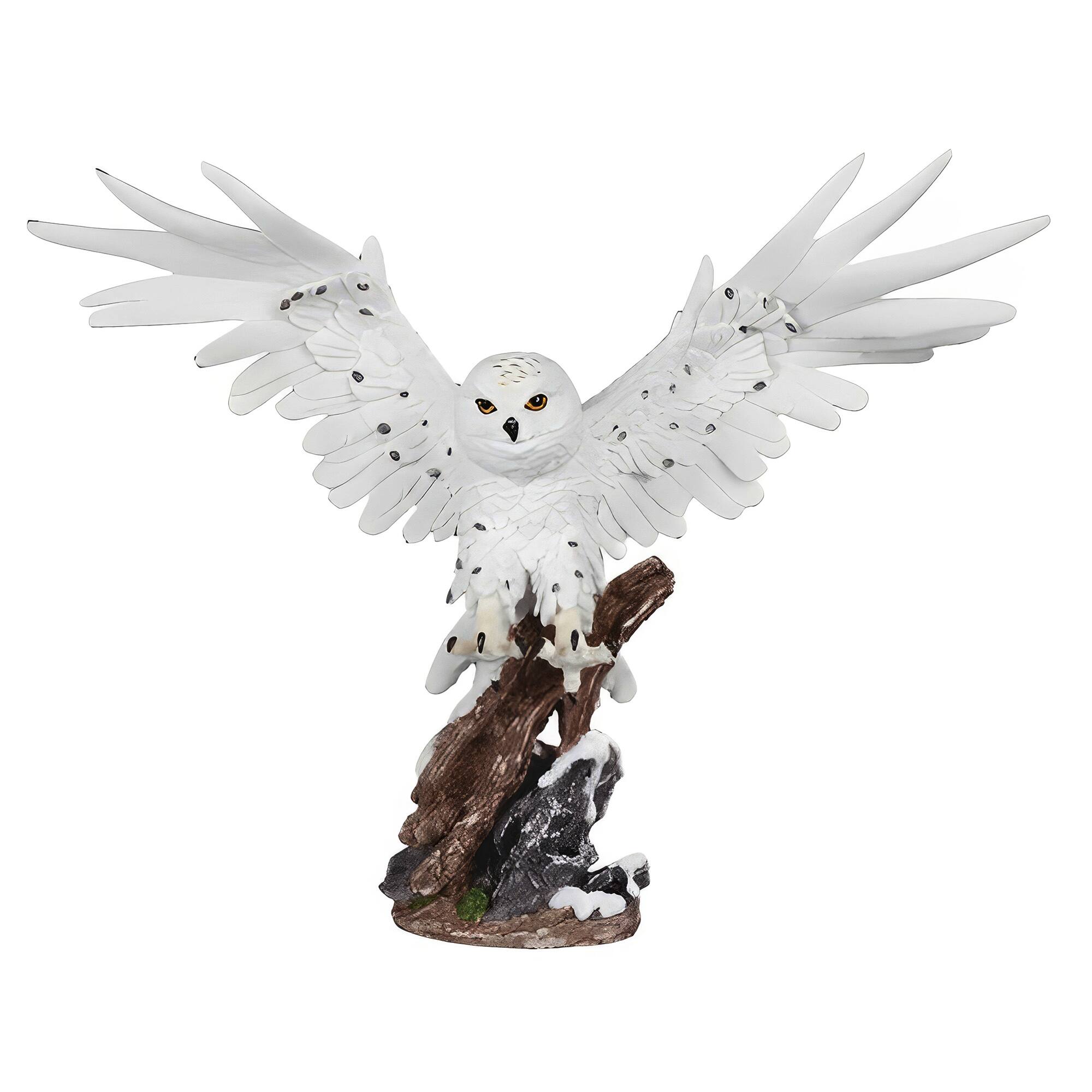 FC Design 18.5"W Snow Owl Wings Up Standing on Tree Figurine Statue ...