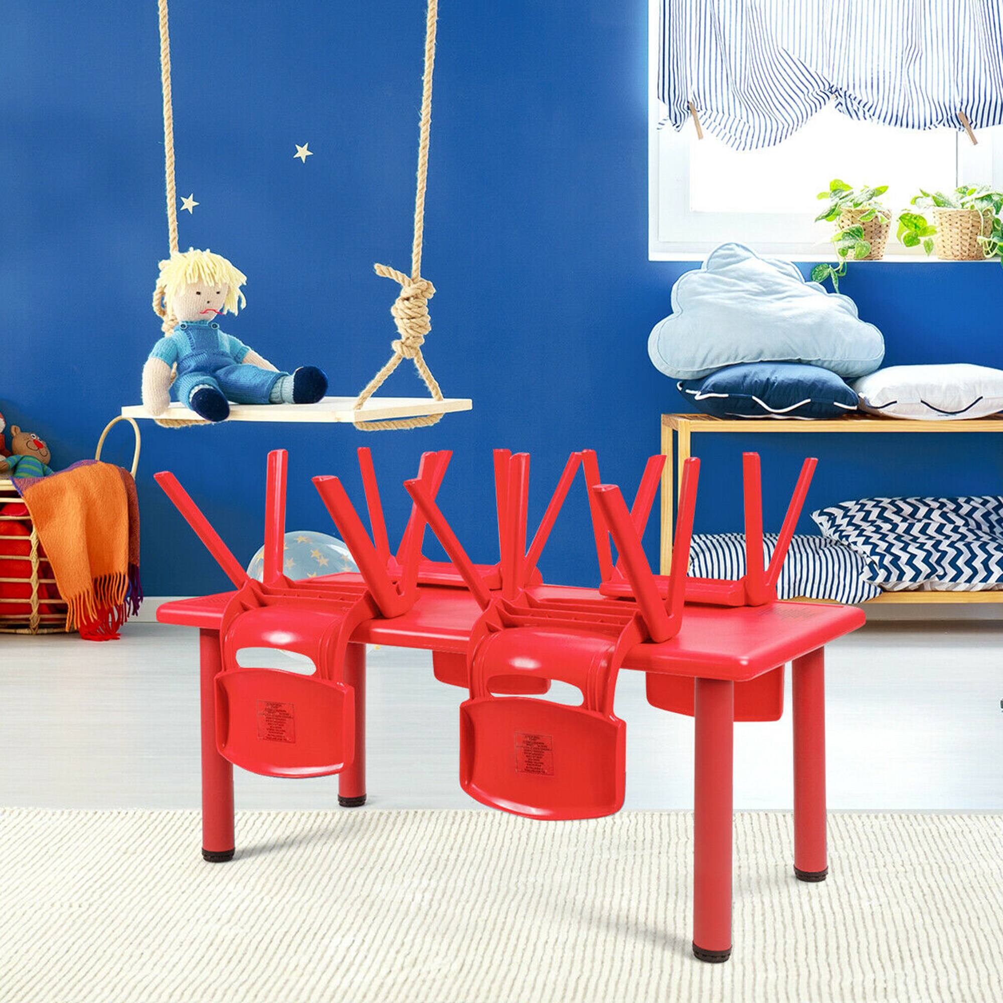 Gymax Kids Plastic Table and Stackable Chairs Set Indoor/Outdoor Home ...