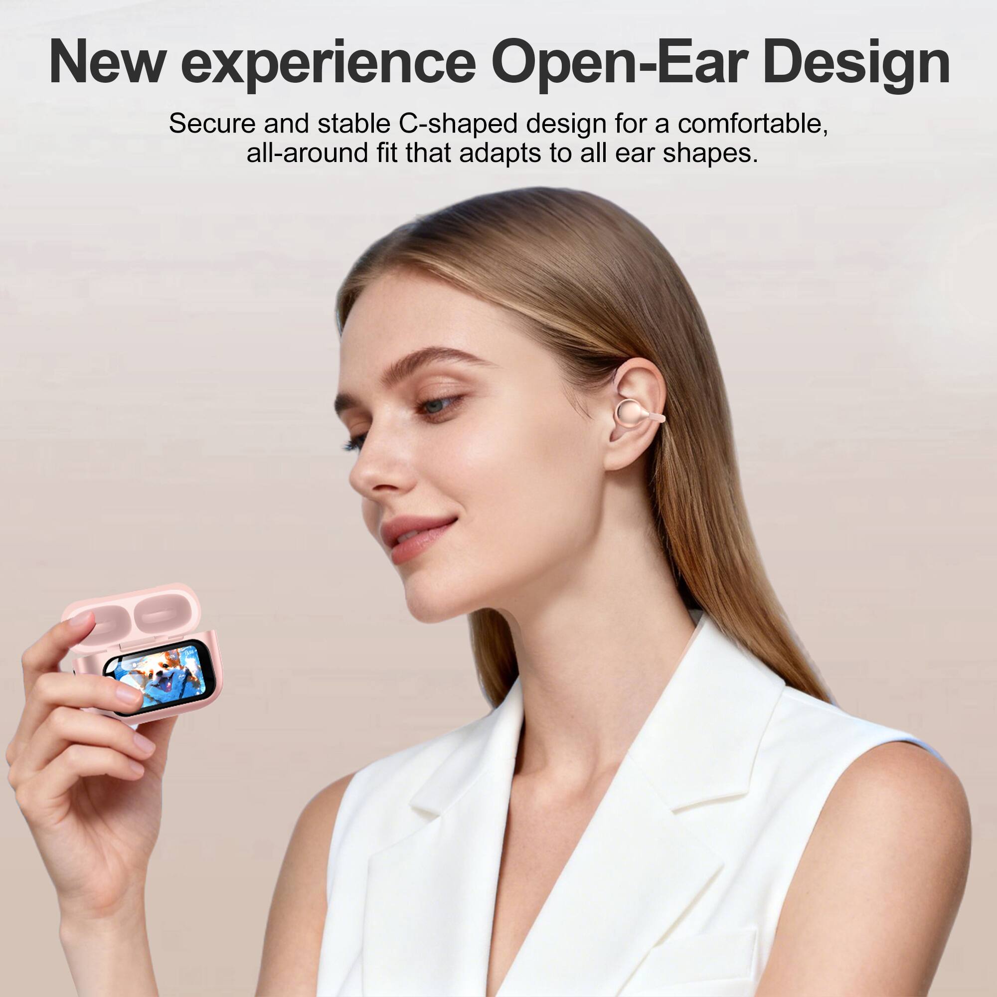 Trigiz Open Ear Wireless Clip On Earbuds with Touch Screen, 60H ...