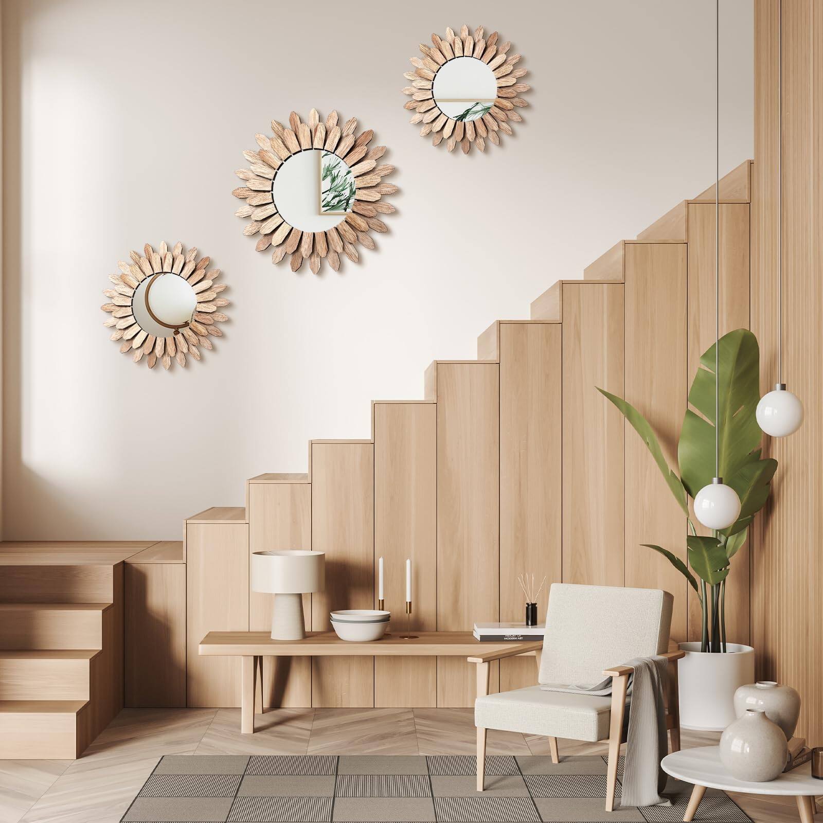 Cedar Assembly Mirrors For Wall Decor Circle Flowers Decorative Hanging ...