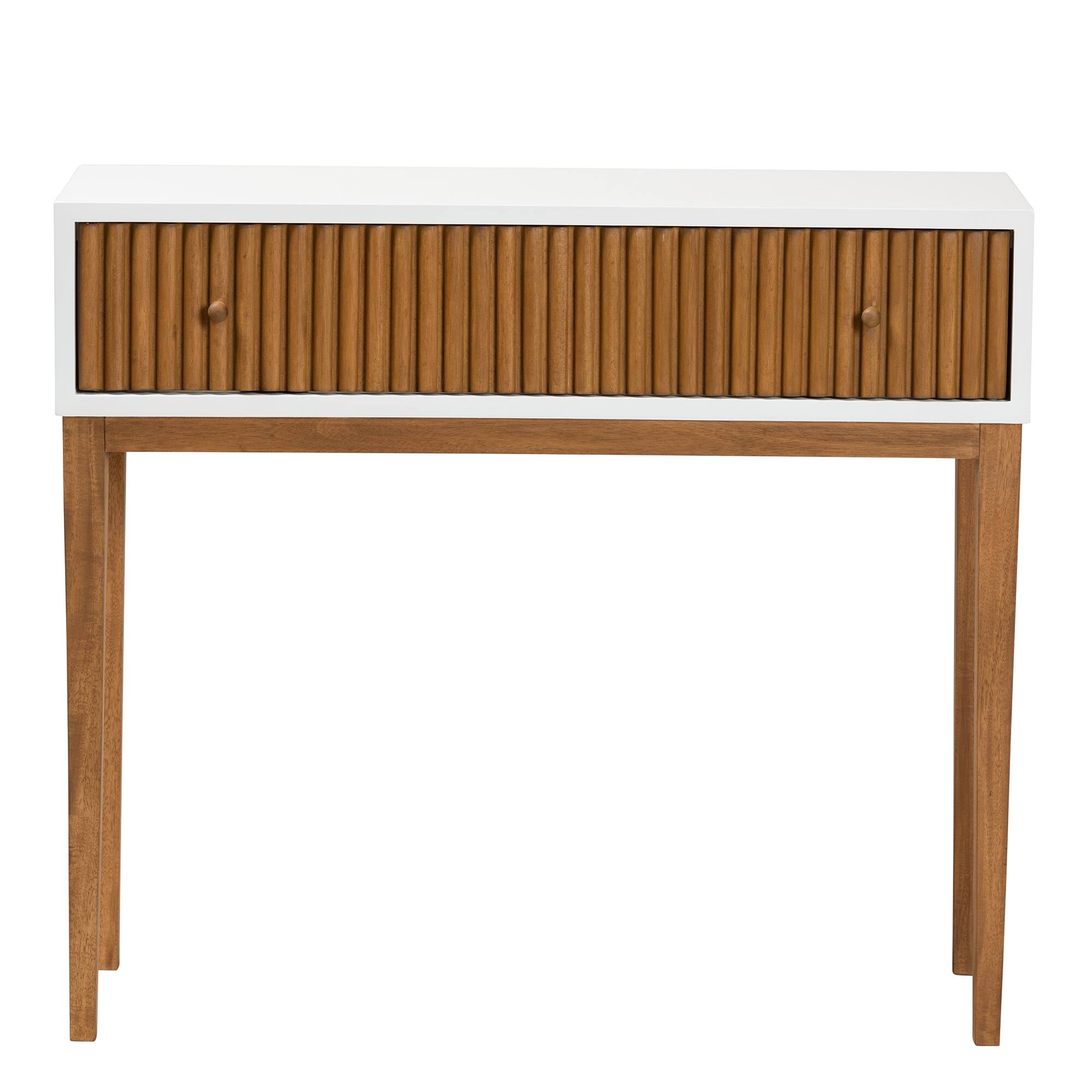 bali & pari Odile Mid Century Modern Bayur Wood 1 Drawer Console Table Natural Brown/White 12894 ...