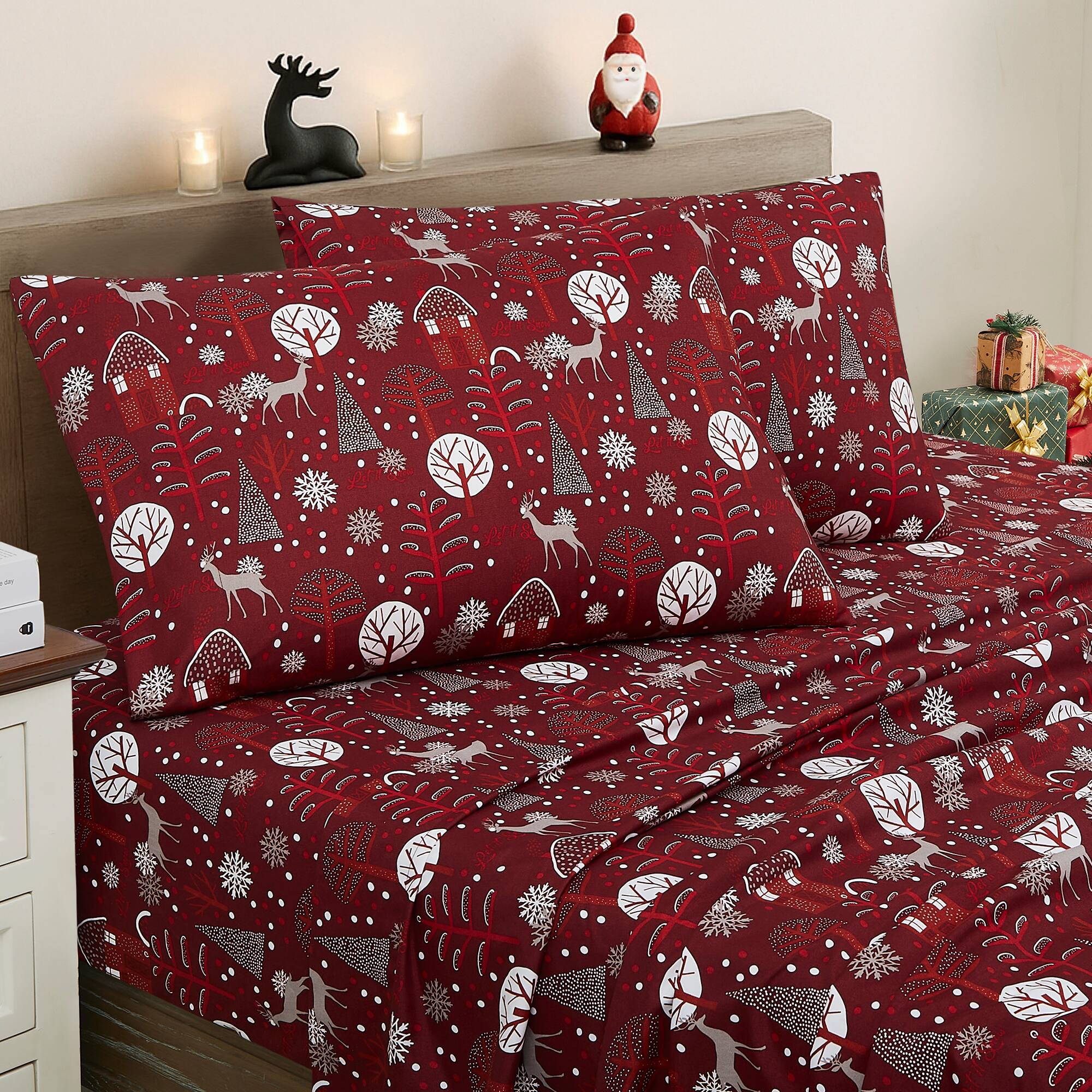 Sweet Home Collection Printed Holiday 4pc Sheet Sets, Easy Care, Soft ...