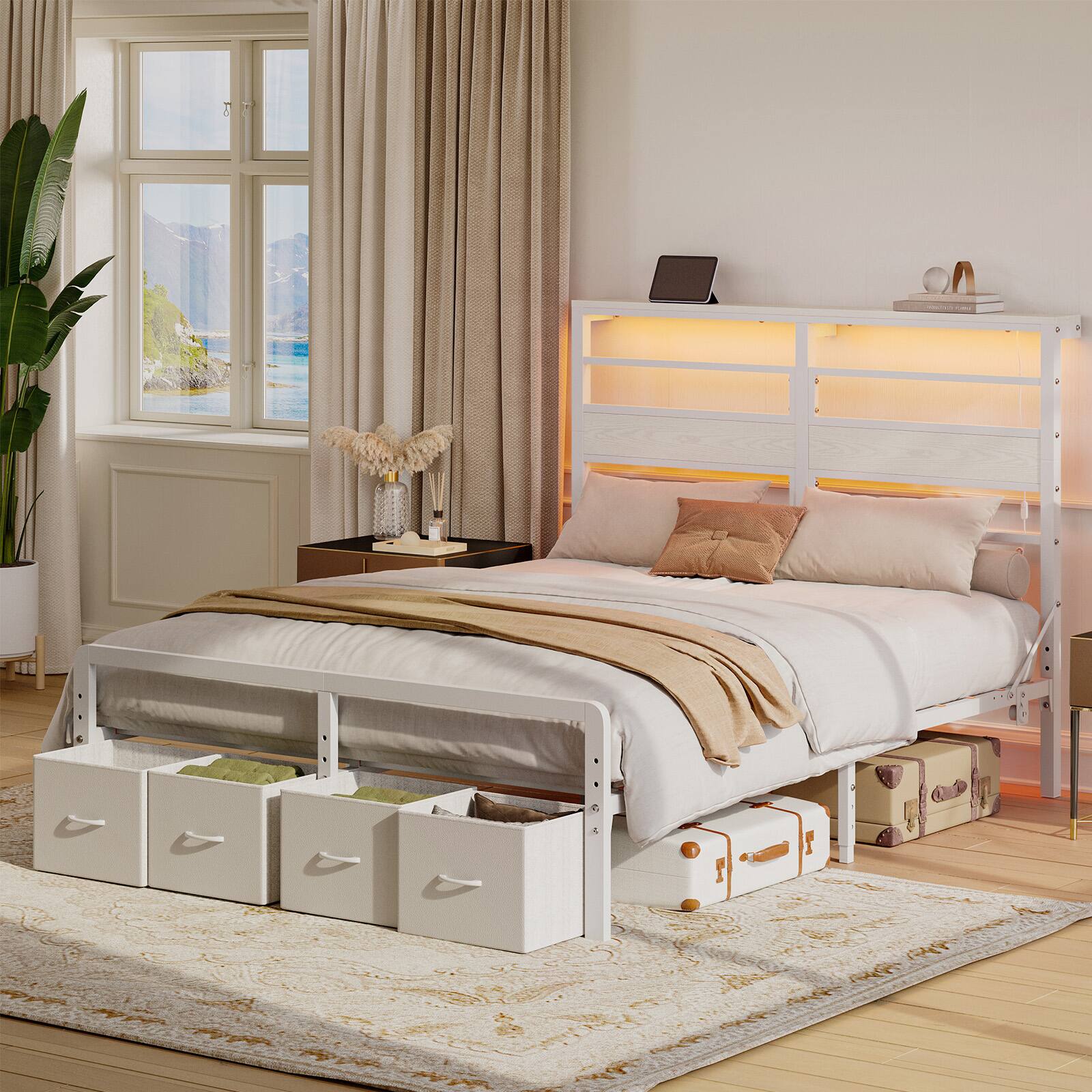 Pinmoco LED Storage Bed Platform Bed Frame with 2/3 Drawers Charging ...