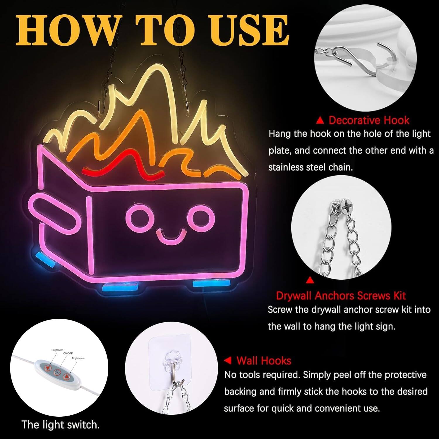 Auledio Dumpster Funny Fire This Is Fine Led Lamp Neon Sign Room Decor ...