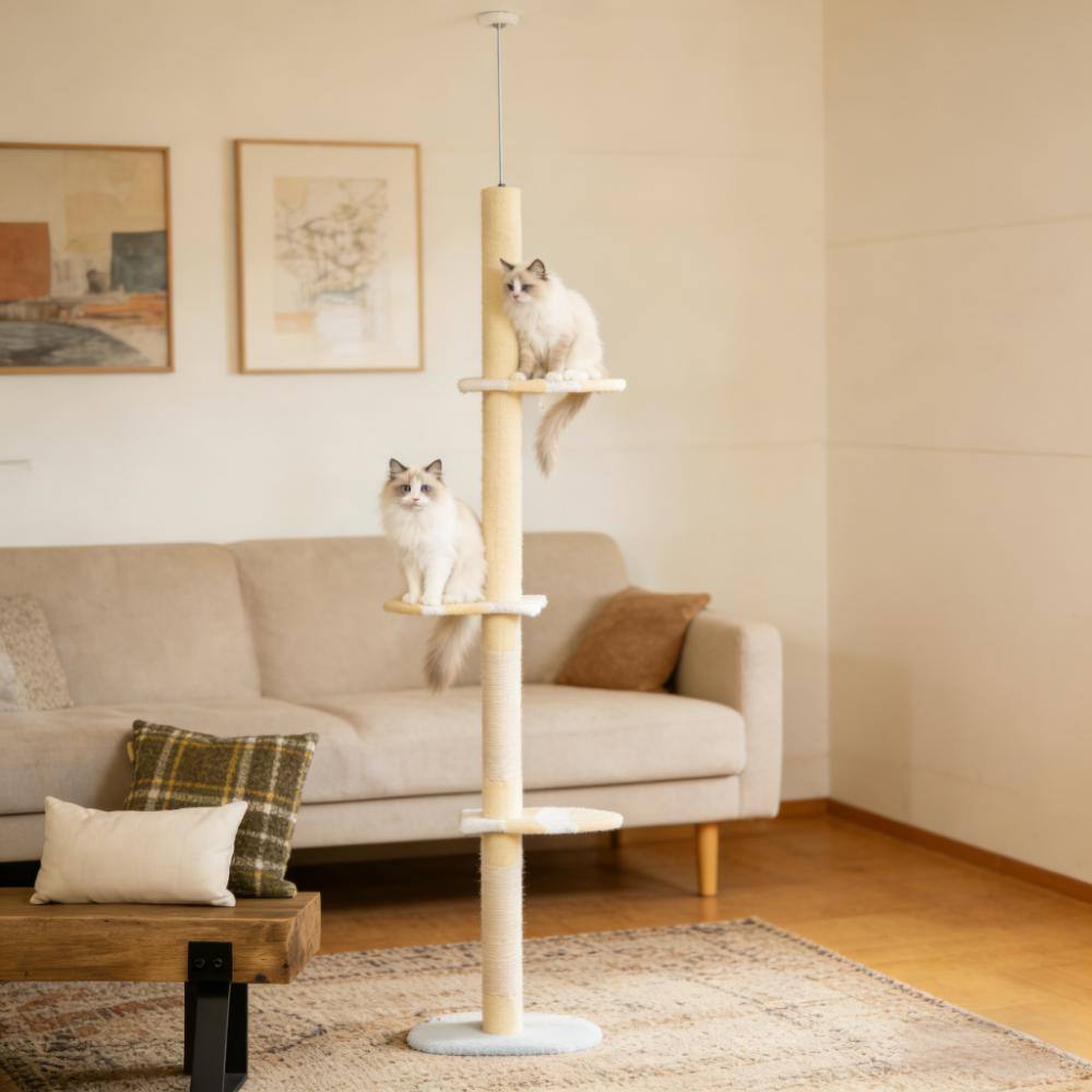 TinyHomie Cat Tree 4 Tier Floor to Ceiling Cat Tree Blue+Yellow,White ...
