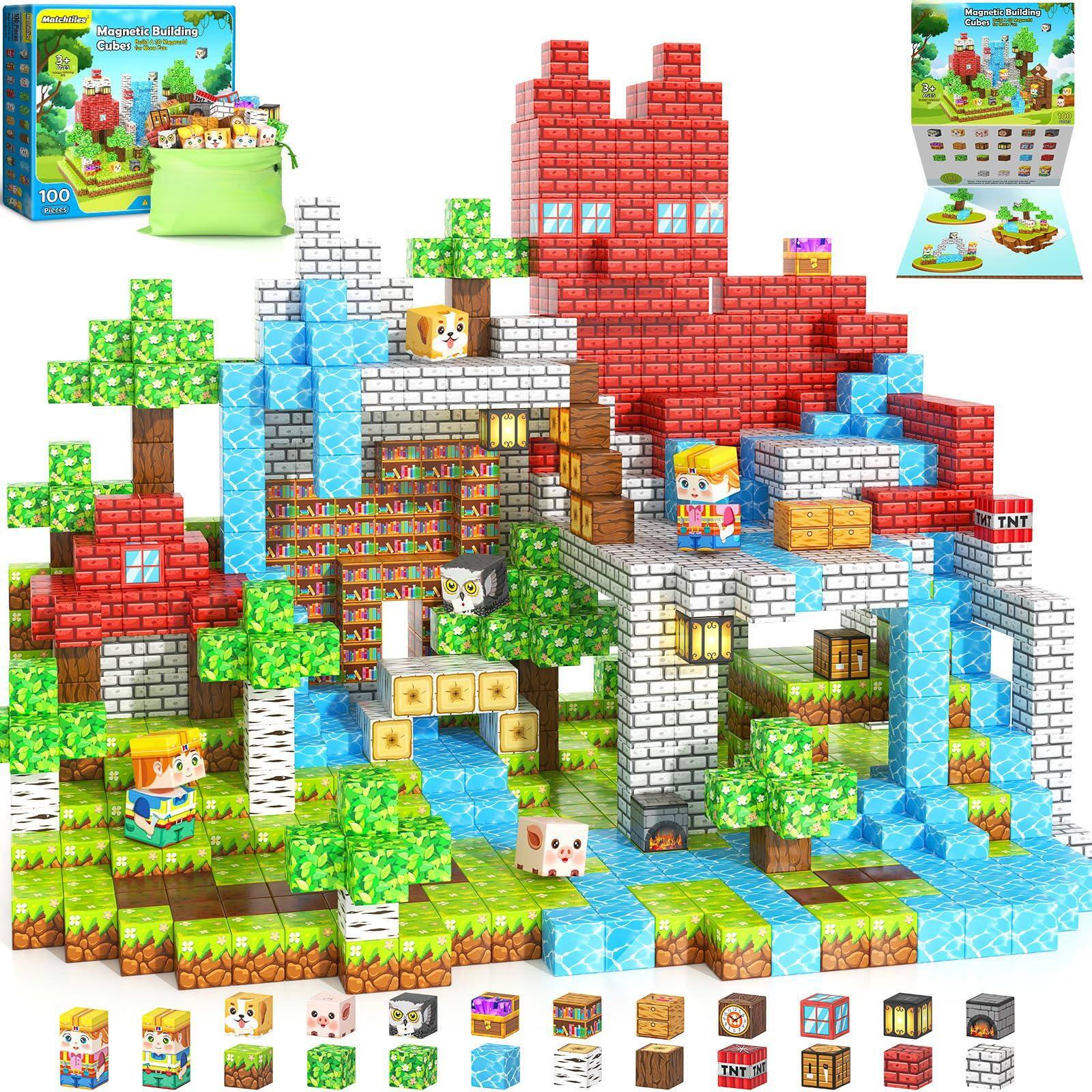 Jadie Link Magnetic Blocks Toys Build Mine World Set Tiles Building For ...