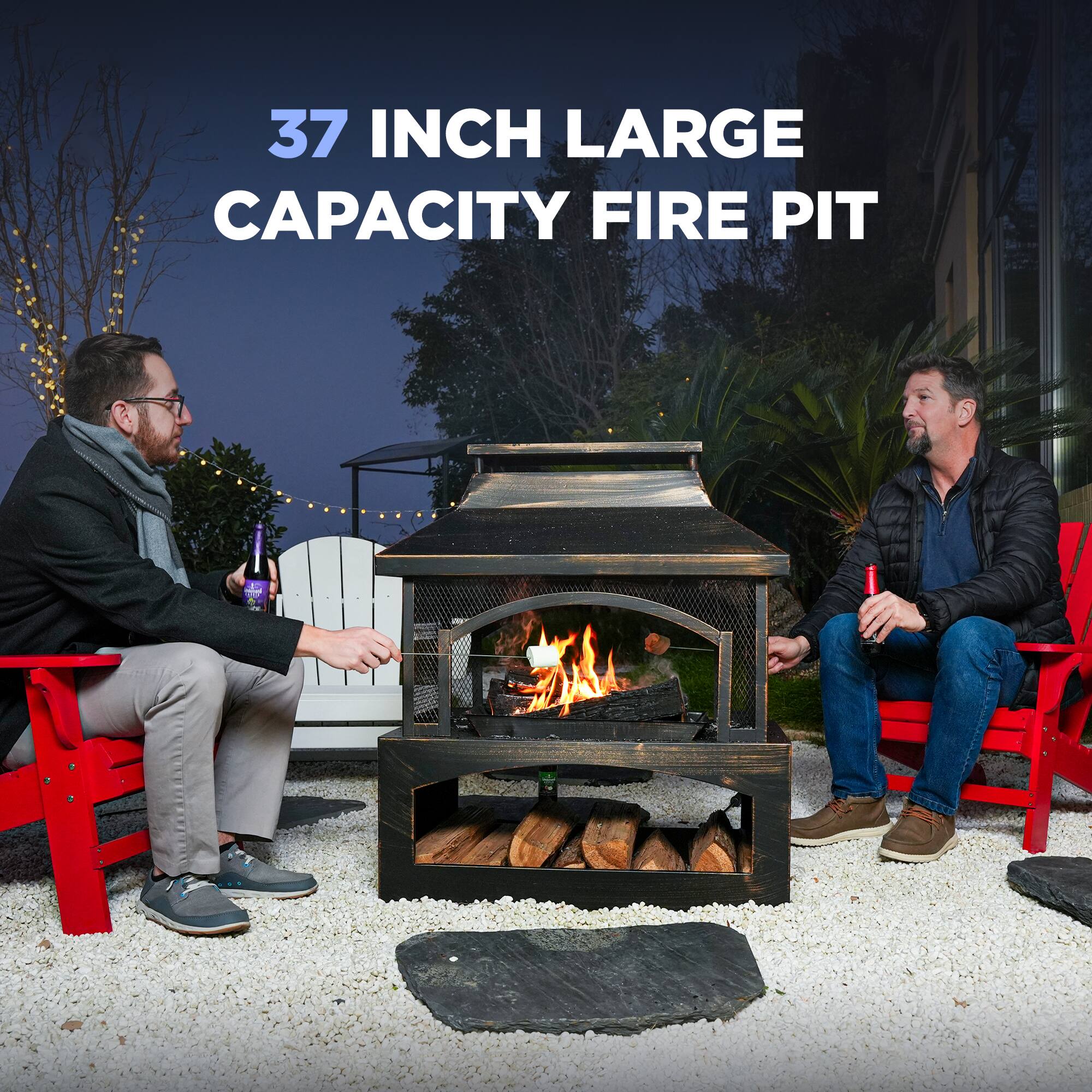 TinyHomie 37 Fire Pits Wood Storage Outside Large Wood Burning ...