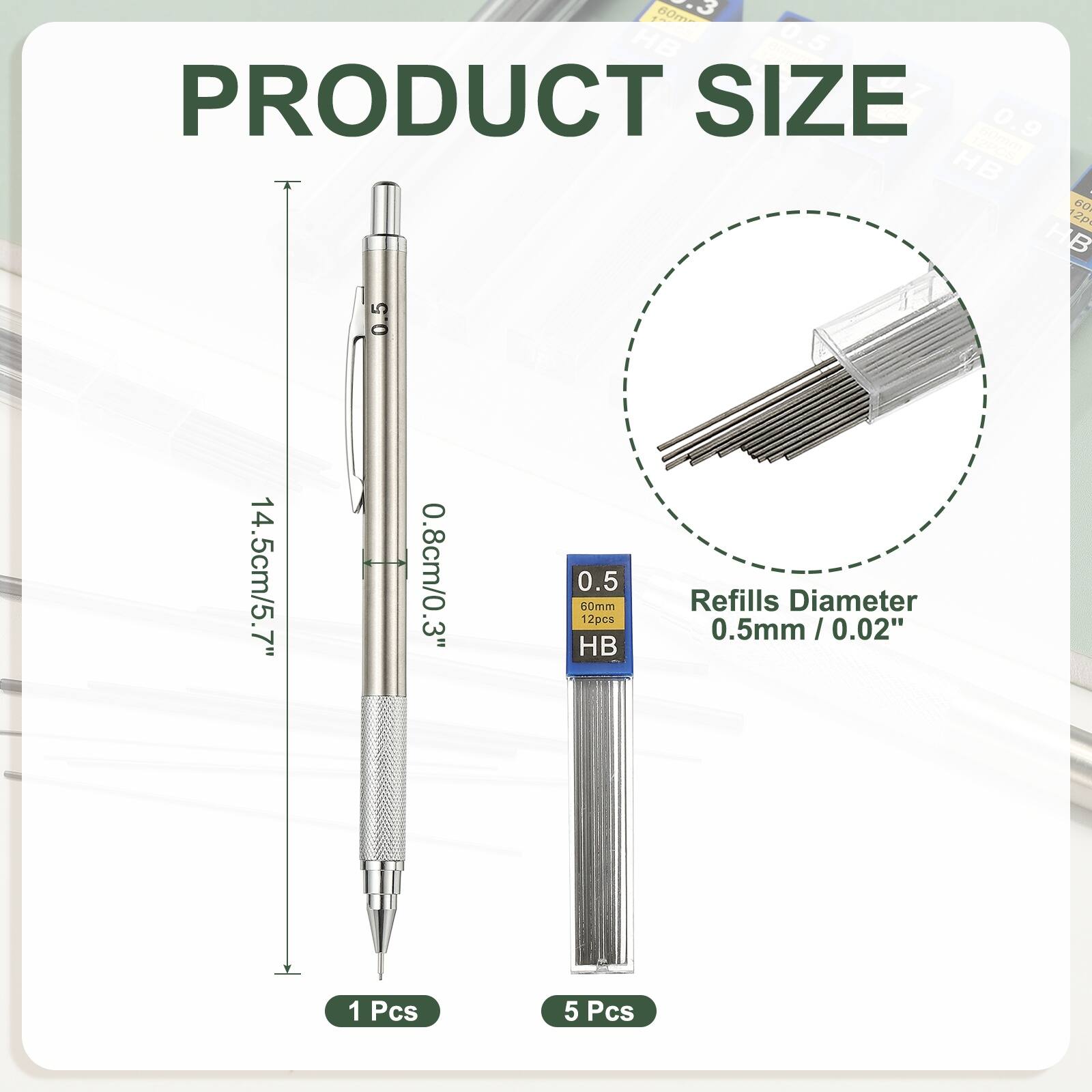Unique Bargains Mech Pencil 0.5mm, Lead Holder Fine Point Metal w/ 5pcs ...