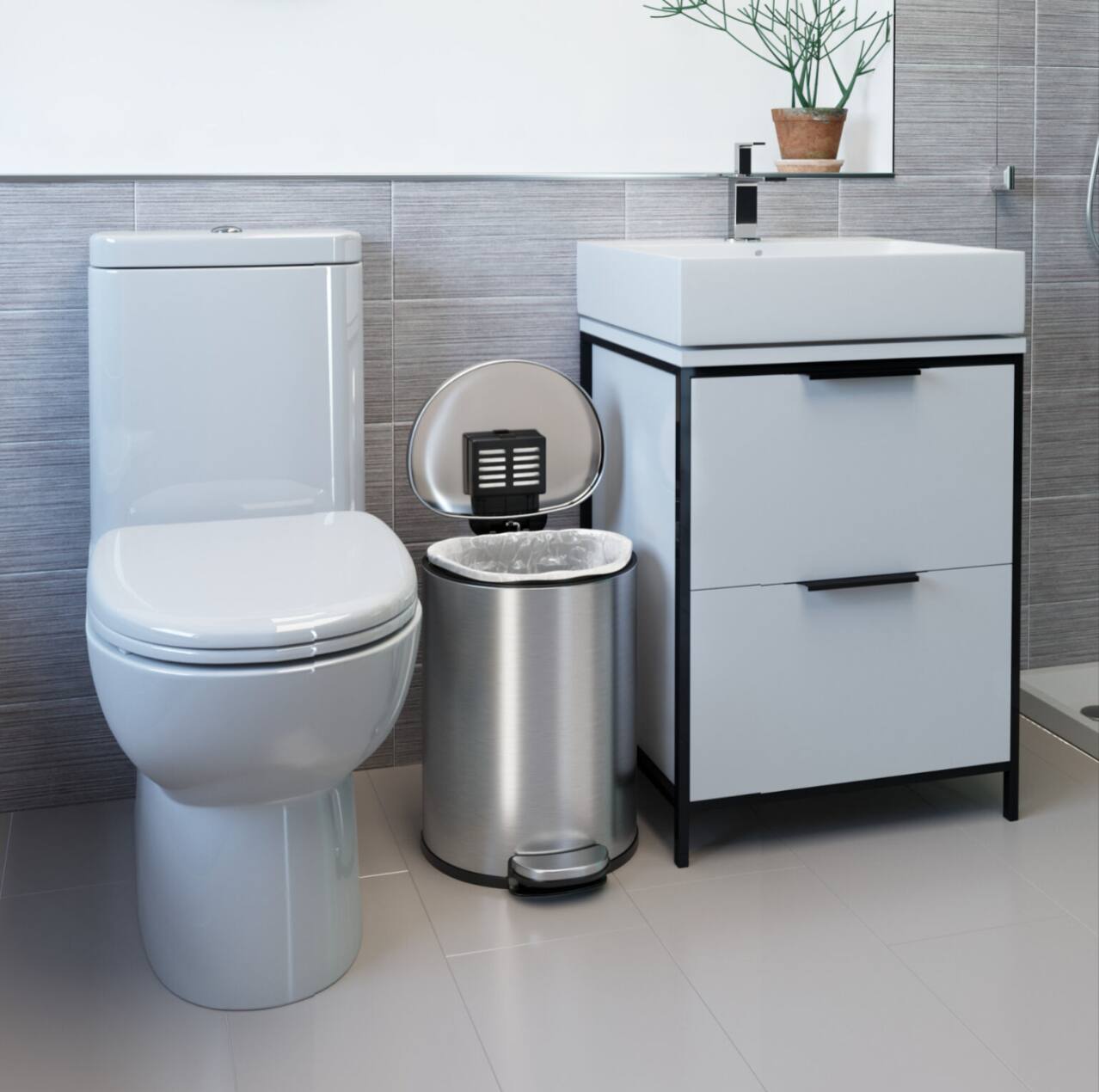 iTouchless 3 Gallon SoftStep Semi Round Stainless Steel Step Bathroom ...