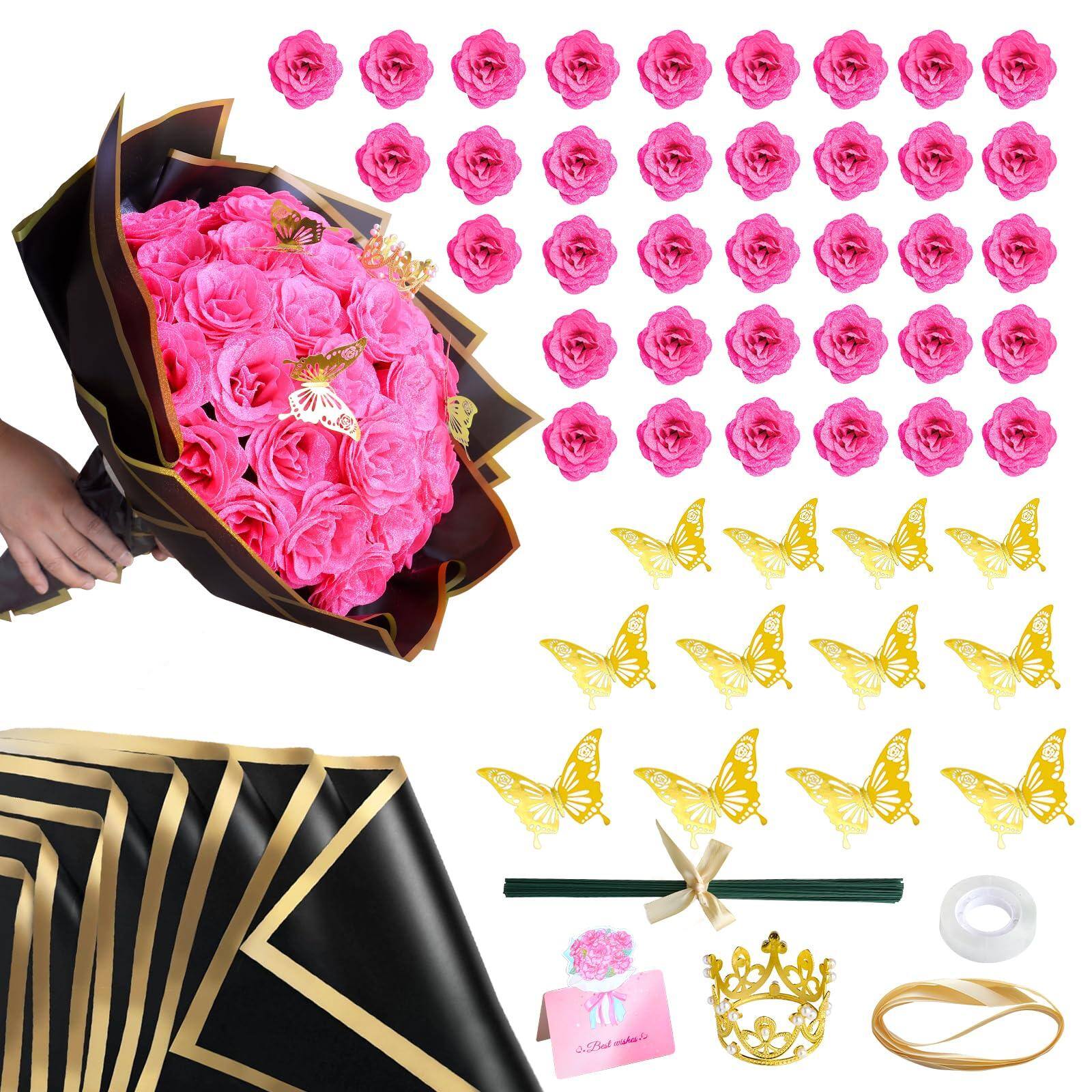 Stylel Star Diy Glitter Roses Bouquet Red Artificial Rose Kit Shiny ...