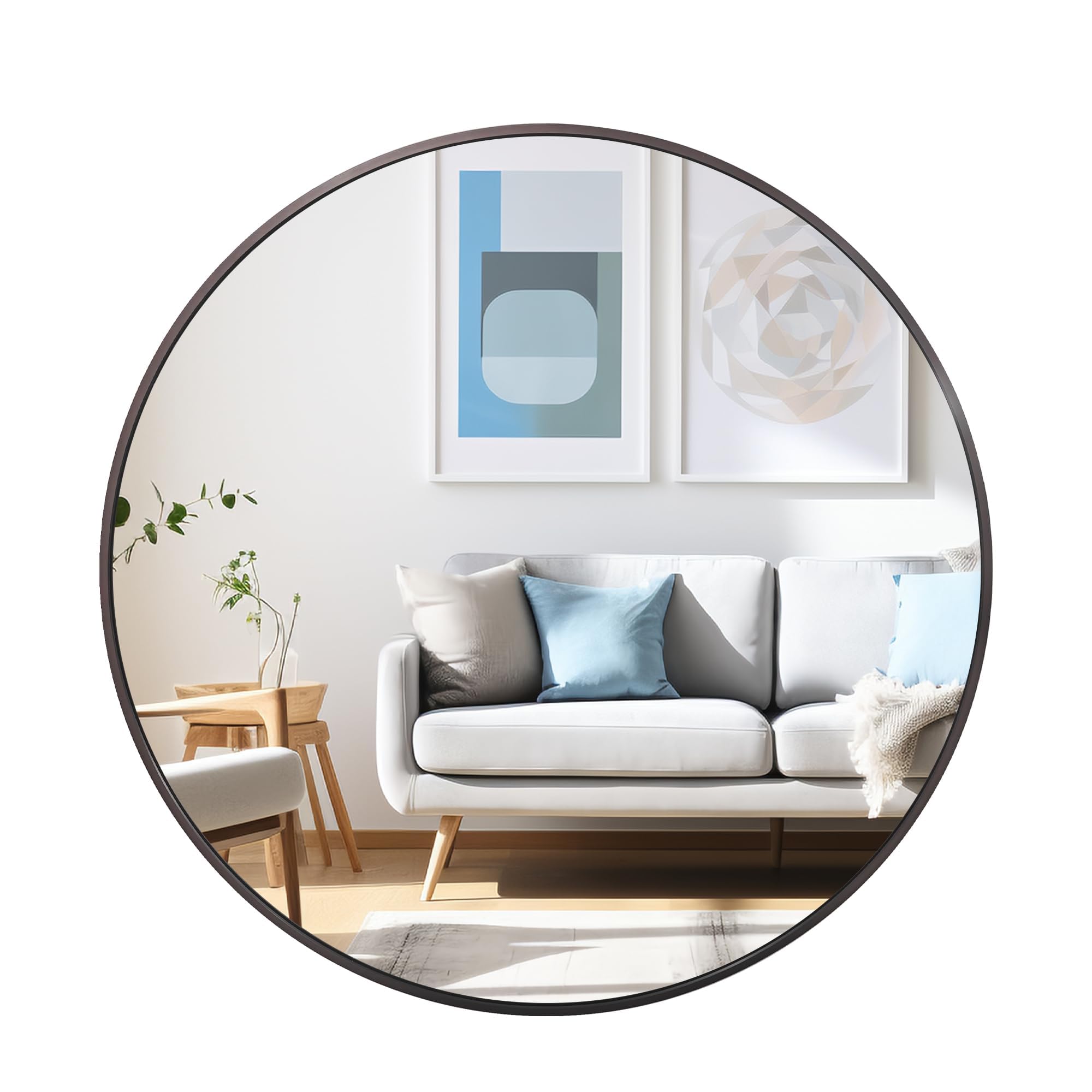 Cedar Assembly Circle Wall Mirror Brushed Bronze Metal Framed Round For ...