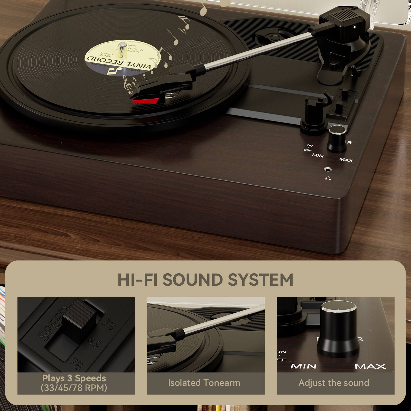 Topteng Bluetooth 5.0 Split Turntable, 3 Speed, Dual Speakers, 7/10/12" Vinyl, Ruby Stylus ...
