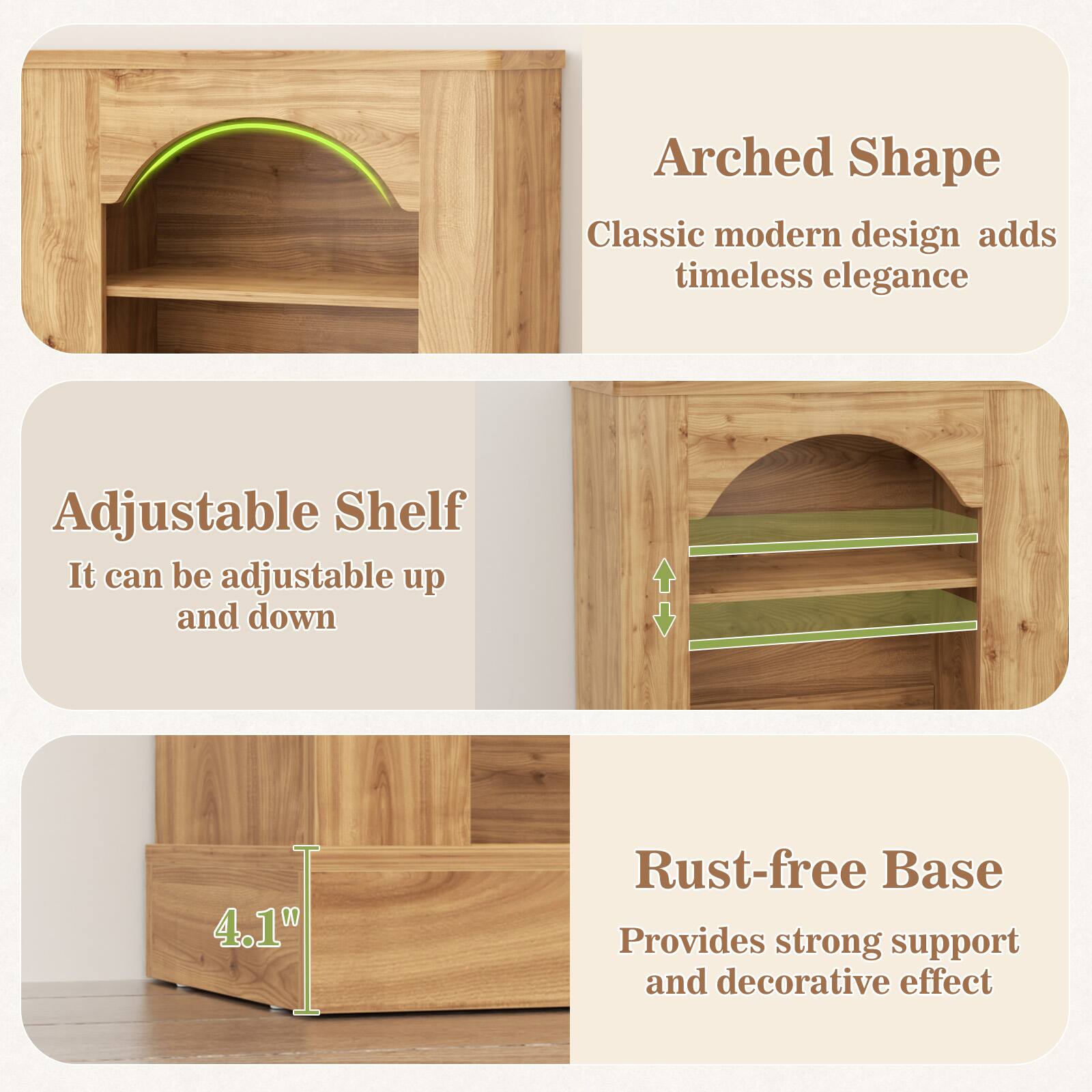 Aheaplus 47" Arched Farmhouse LED Console Table Adjustable Shelves ...