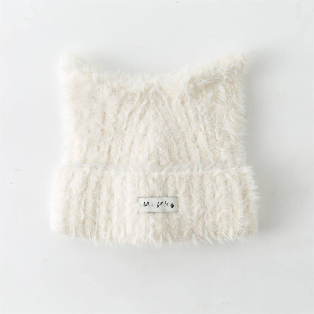 Auledio Cute cat ear knitted hat, loose fitting knitted hat for women ...
