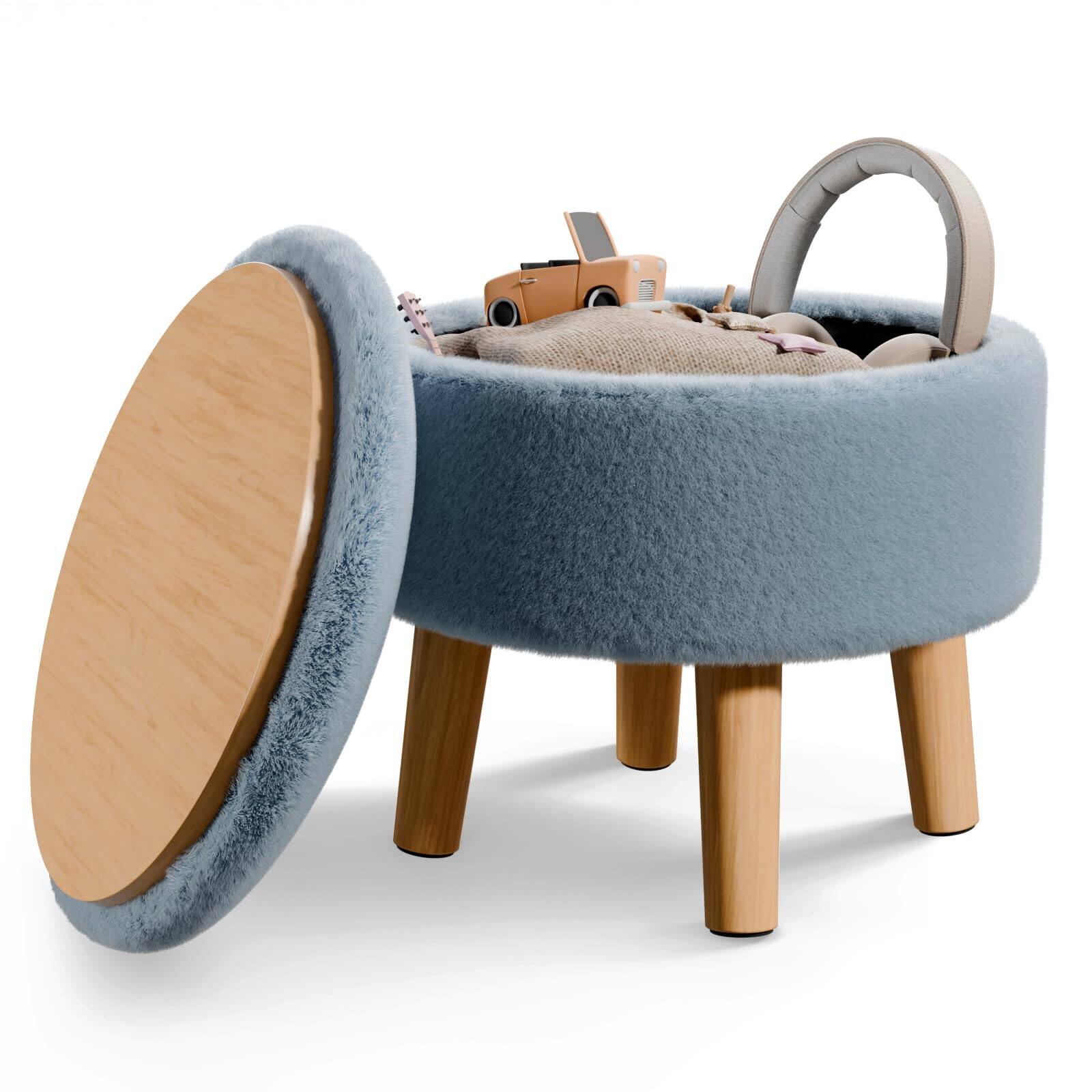 Fabibe Small Ottoman with Storage, Small Foot Stool Ottoman with Wood ...