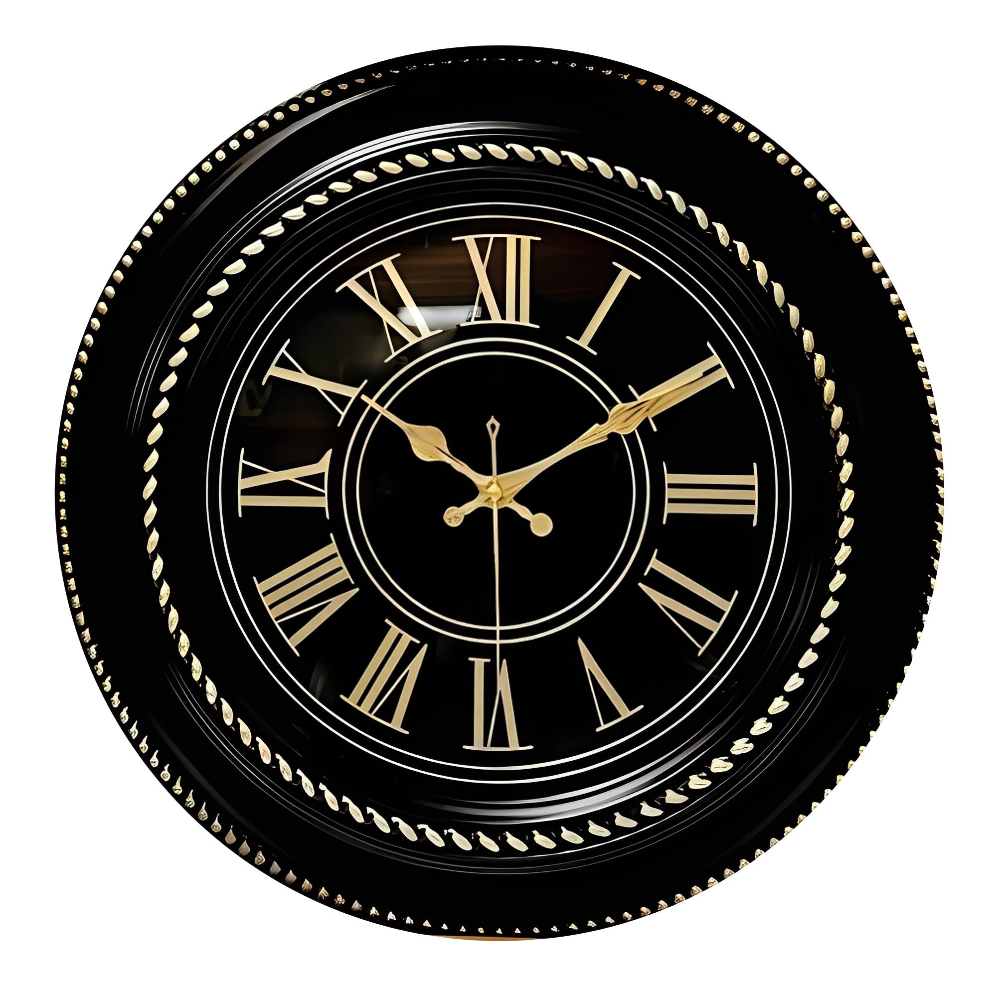 FC Design 18"H Gold on Black Roman Numeral Traditional Analog Round ...