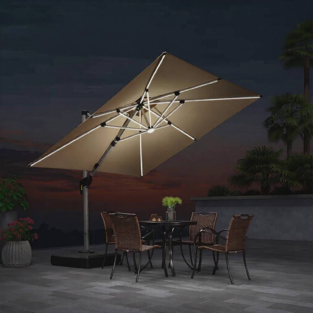 PURPLE LEAF 11 ft. Patio Square Aluminum Solar Powered LED Cantilever ...