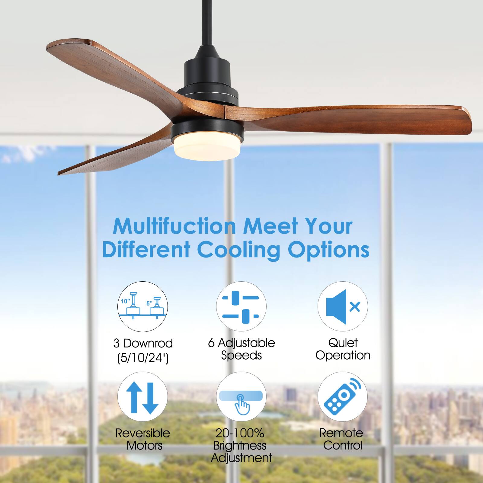 APRILSOUL 52 in Ultra Quiet DC Ceiling Fan Remote 6 Speed Reversible 3 Color LED Black SF-H-KBS ...