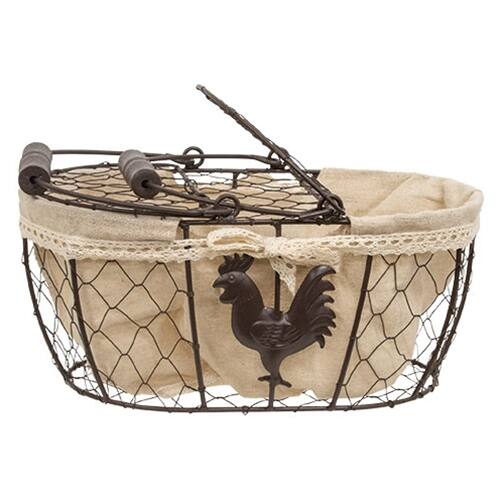 BreeBe Fabric Lined Chicken Wire Rooster Picnic Basket Brown GQX19205 ...