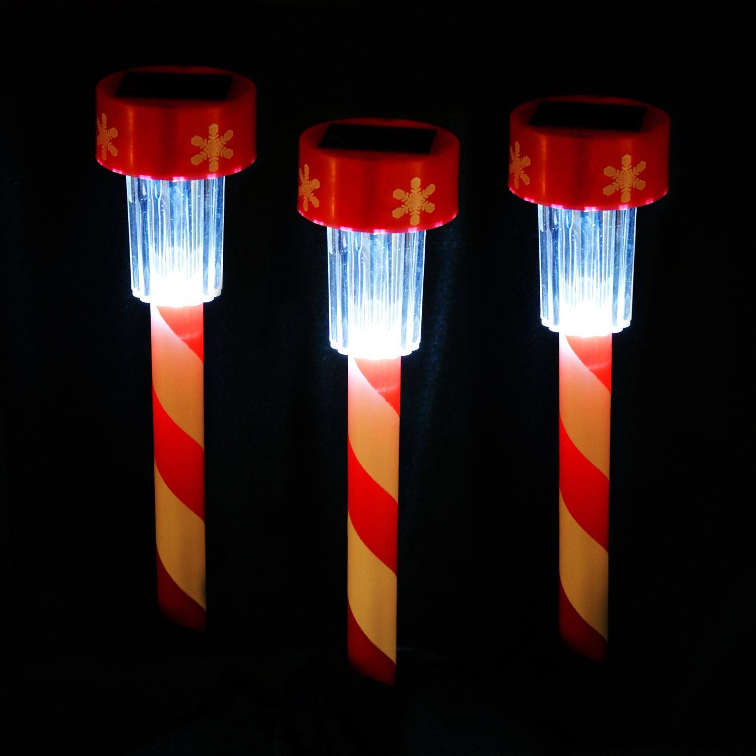 Alpine LED Cool White Solar Powered Lighted Candy Cane Stake 14 in ...