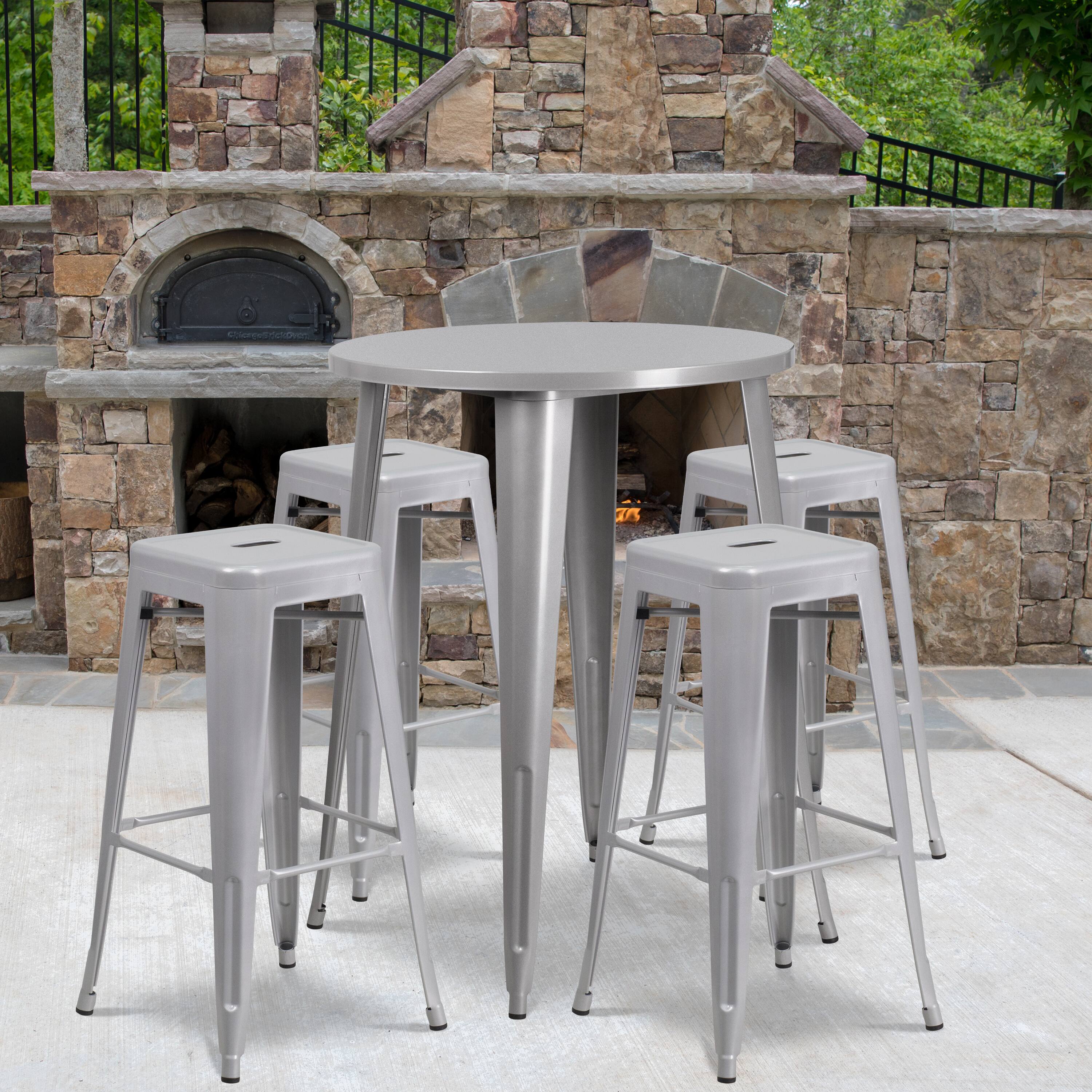 Emma + Oliver Commercial Grade 30" Round Metal Indoor Outdoor Bar Table ...