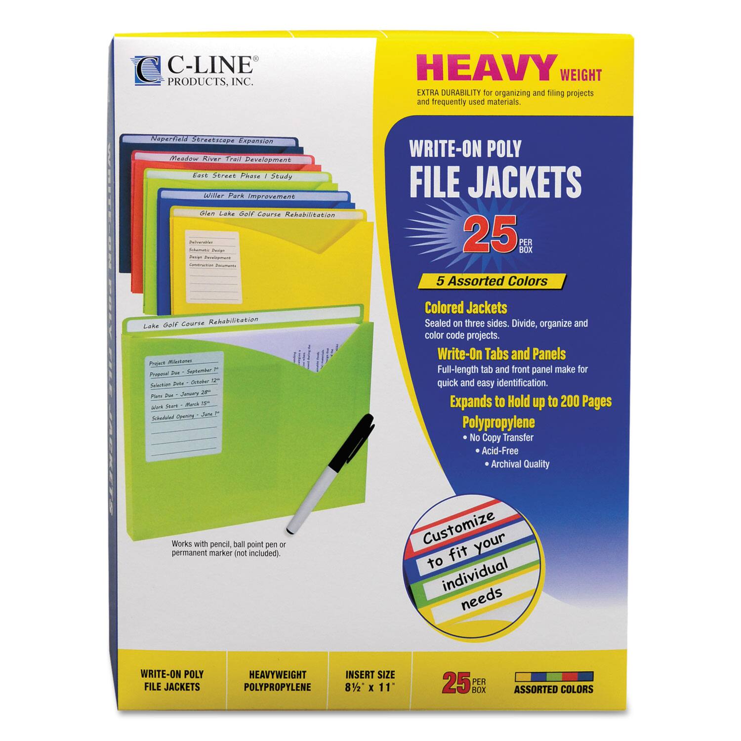 C Line Products Write On Poly File Jackets, Straight Tab, Letter Size ...