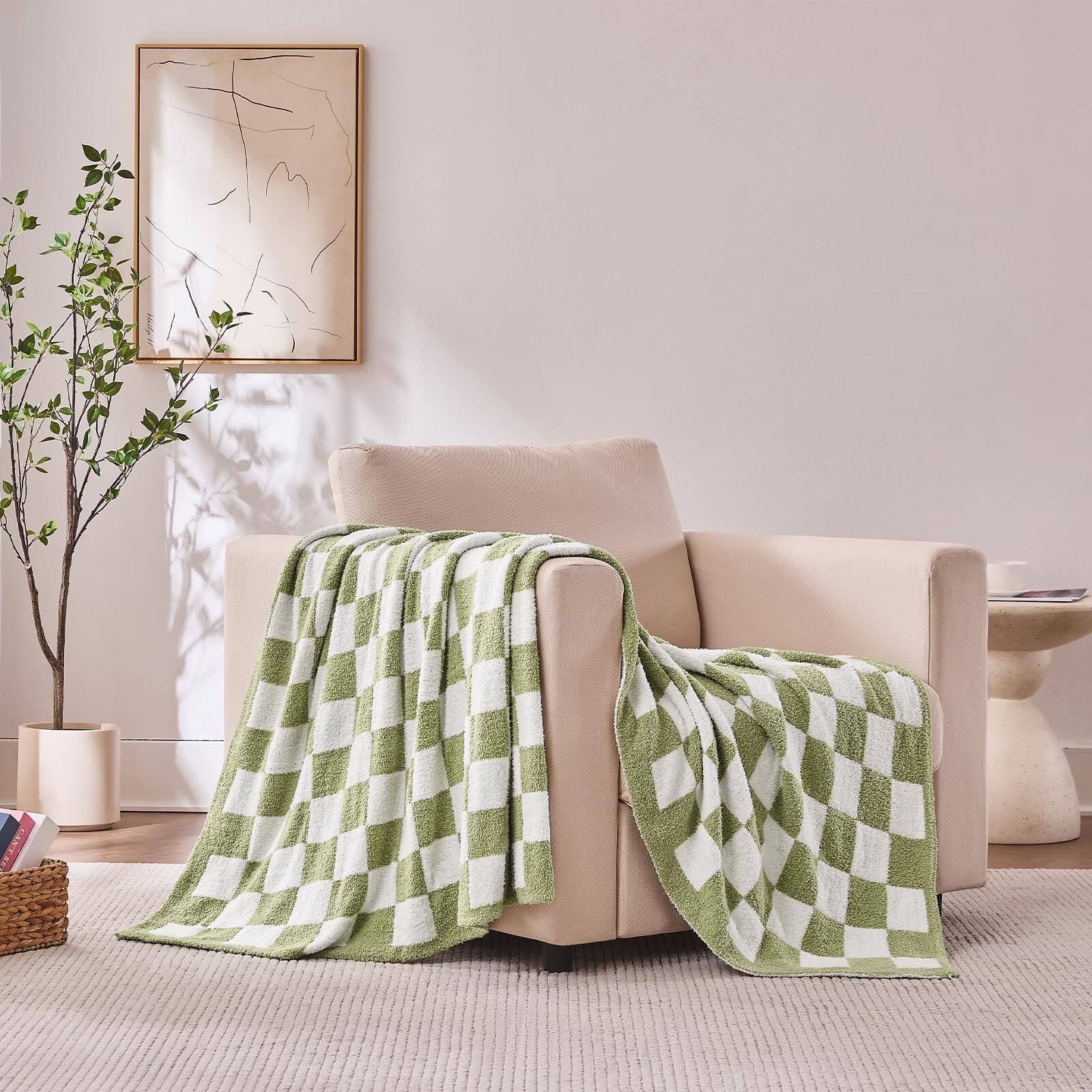 Paradigms Interiors Checkered Throw Blanket Sage Soft Cozy Fluffy ...