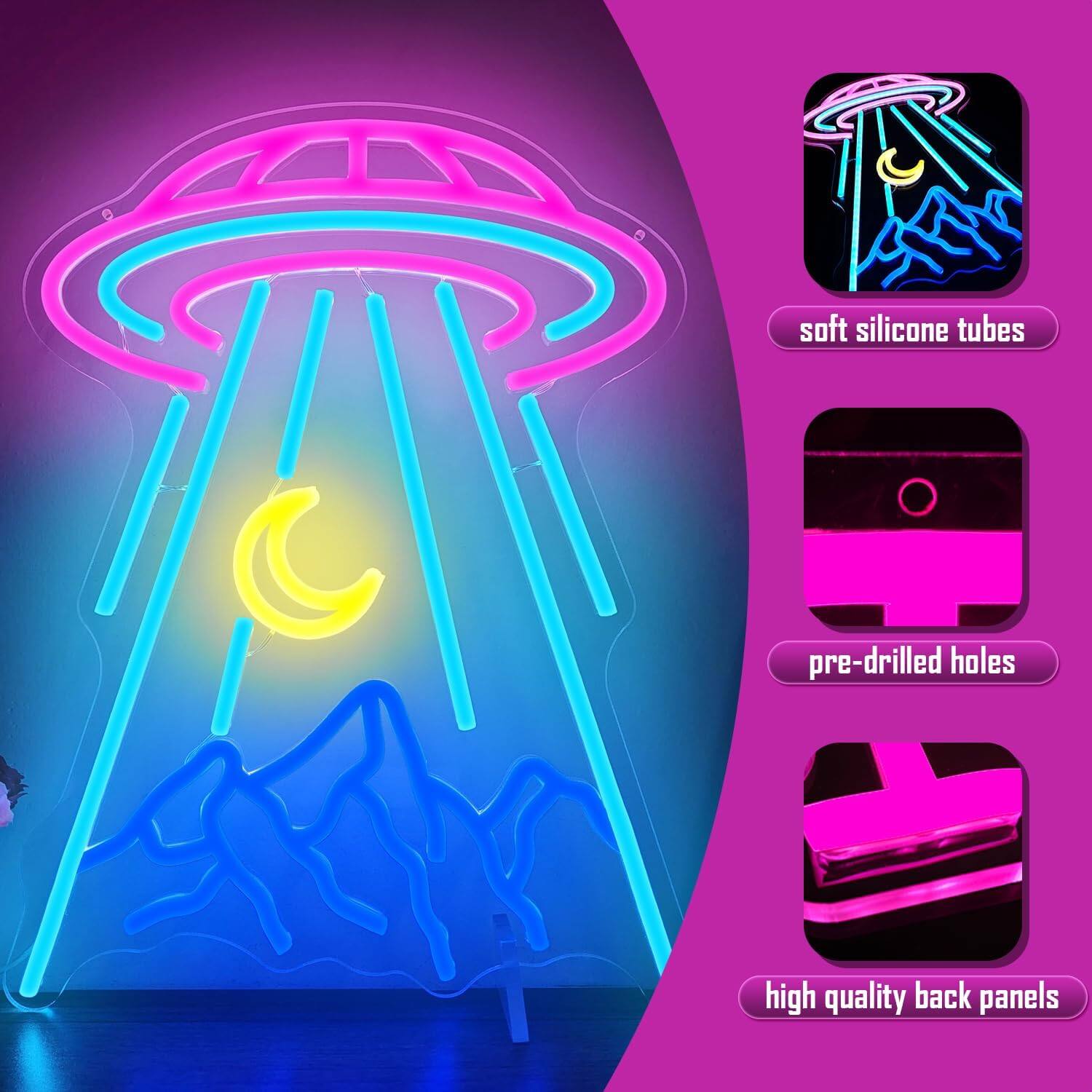 Auledio UFO Neon Sign for Wall Decor Alien Spaceship Mountain Neon Sign ...