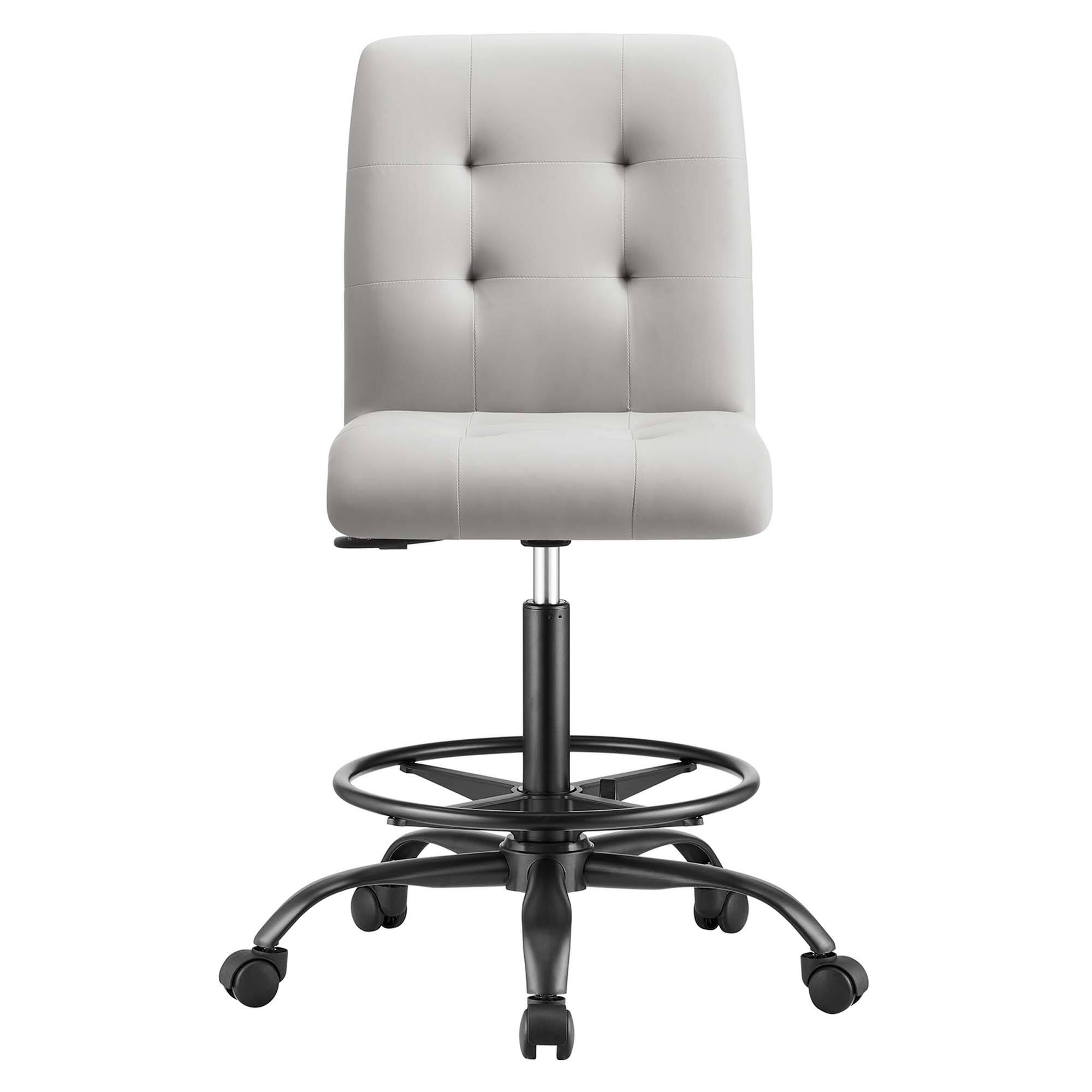 Prim Armless Vegan Leather Drafting Chair by Modway Black Light Gray ...
