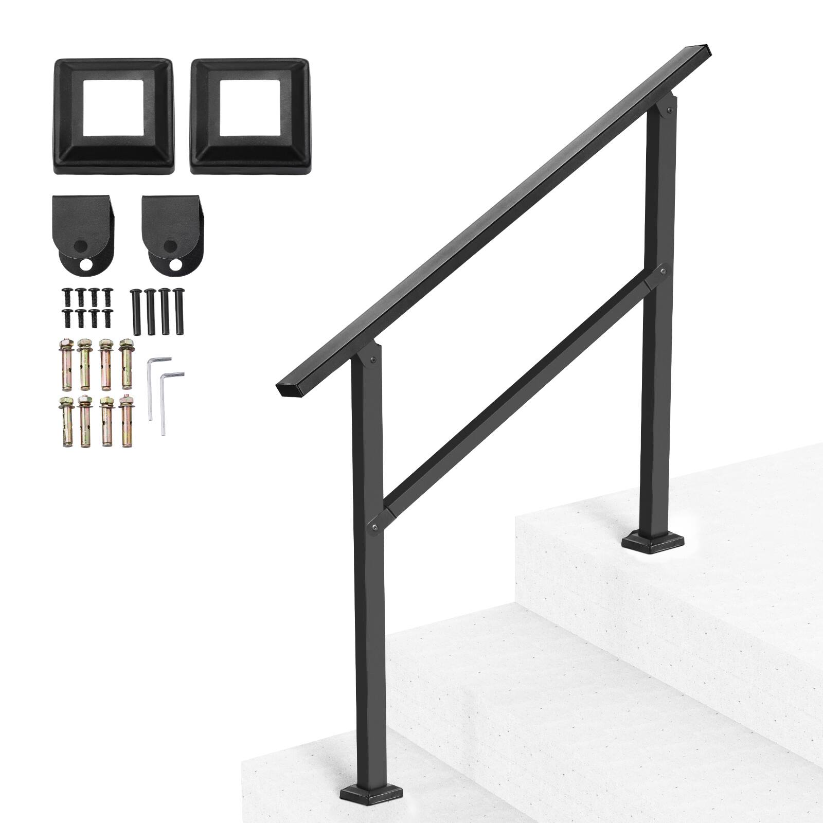 Vevor Outdoor Handrails for Steps, 2-3 Step Stair Rail Kit, Square Tube ...