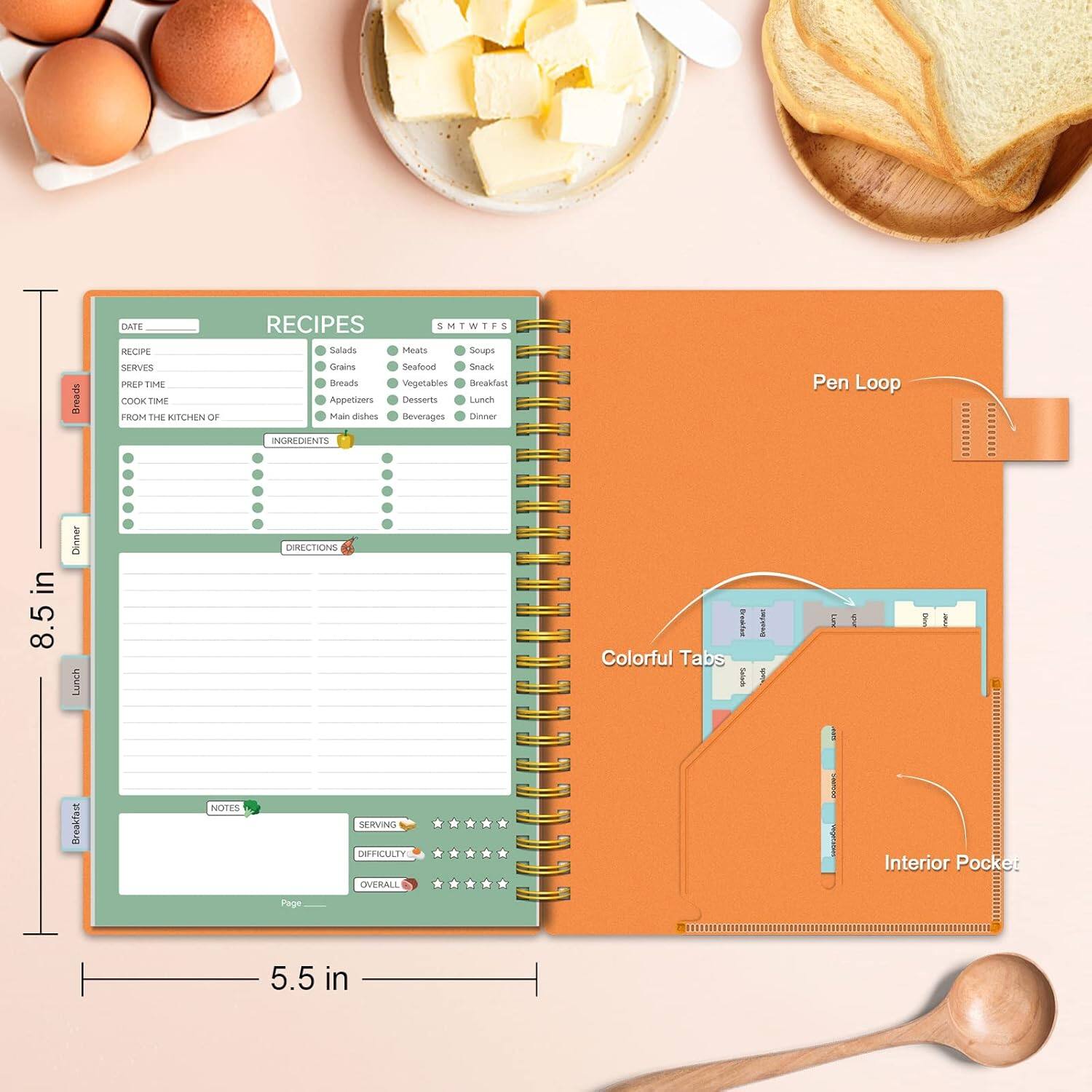 KERDOM Recipe Notebook to Write Your Own Recipes, Sprial Recipe Record ...