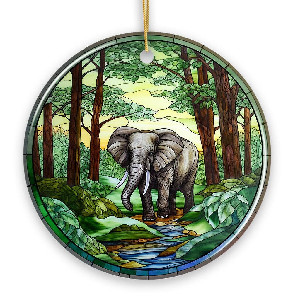 OrnamentallyYou Gentle Giants Elephant Stained Glass Style Ceramic ...