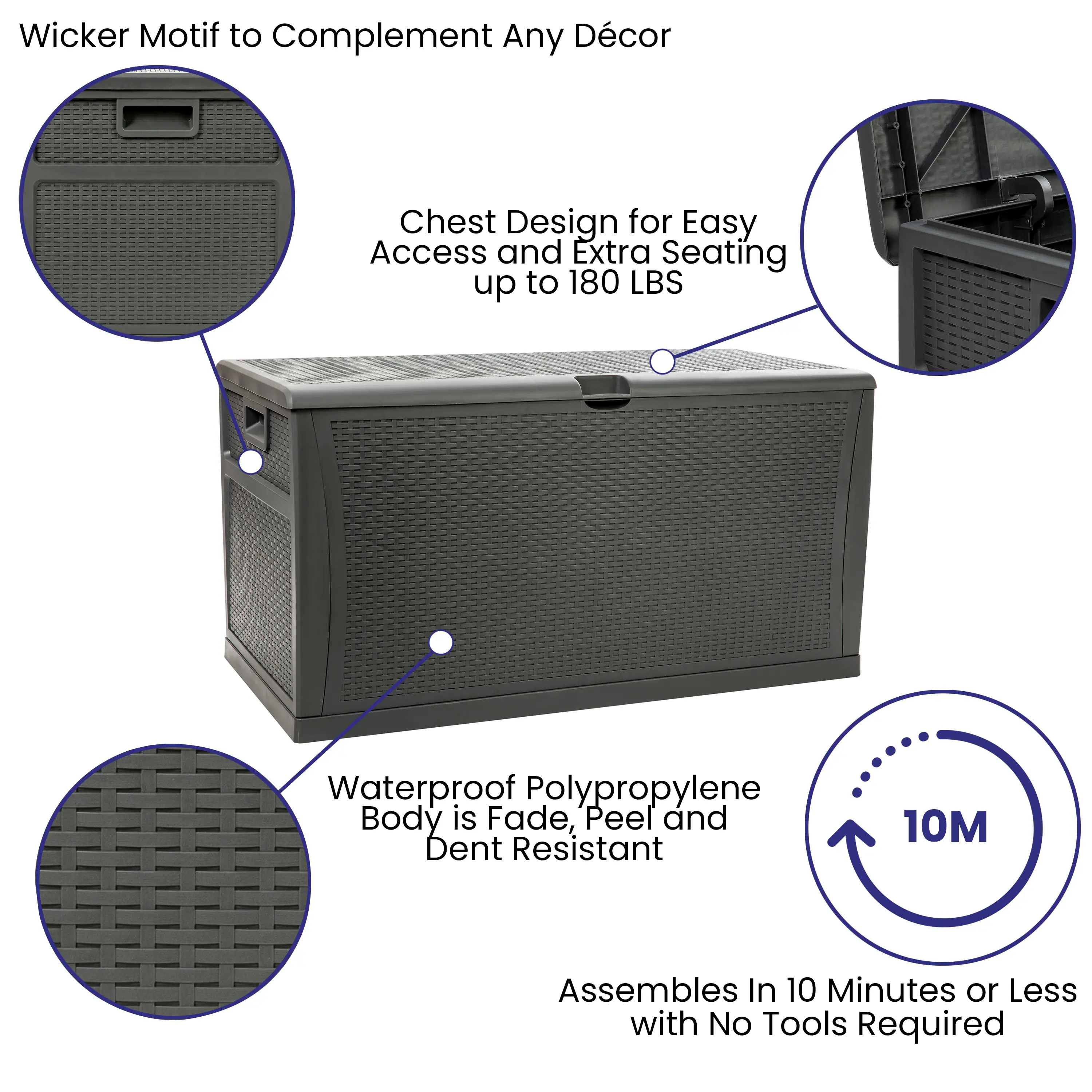 Emma + Oliver 120 Gallon Plastic Deck Box for Outdoor Patio Storage ...