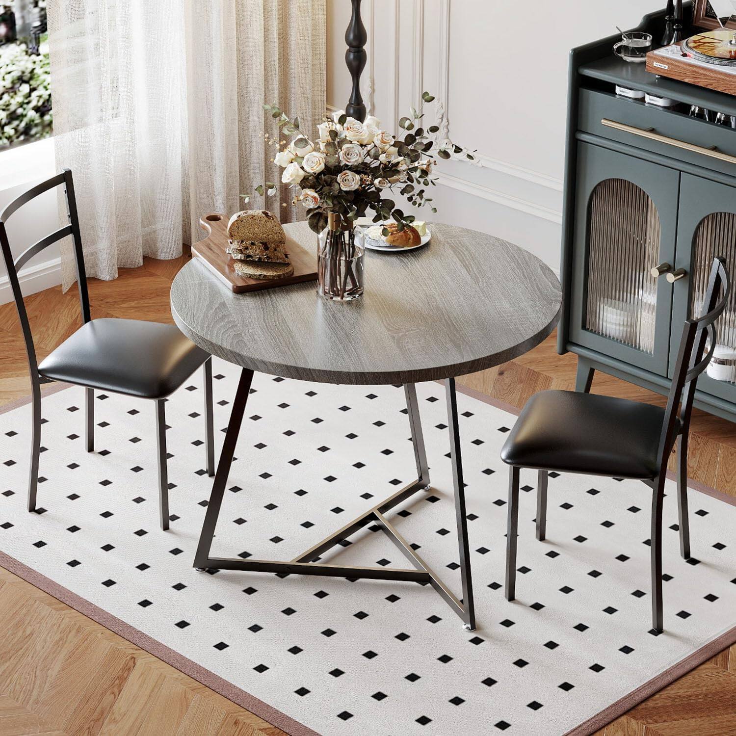 Qeetex 2 Person Round Wooden Dining Table Set, 3 Piece Kitchen ...