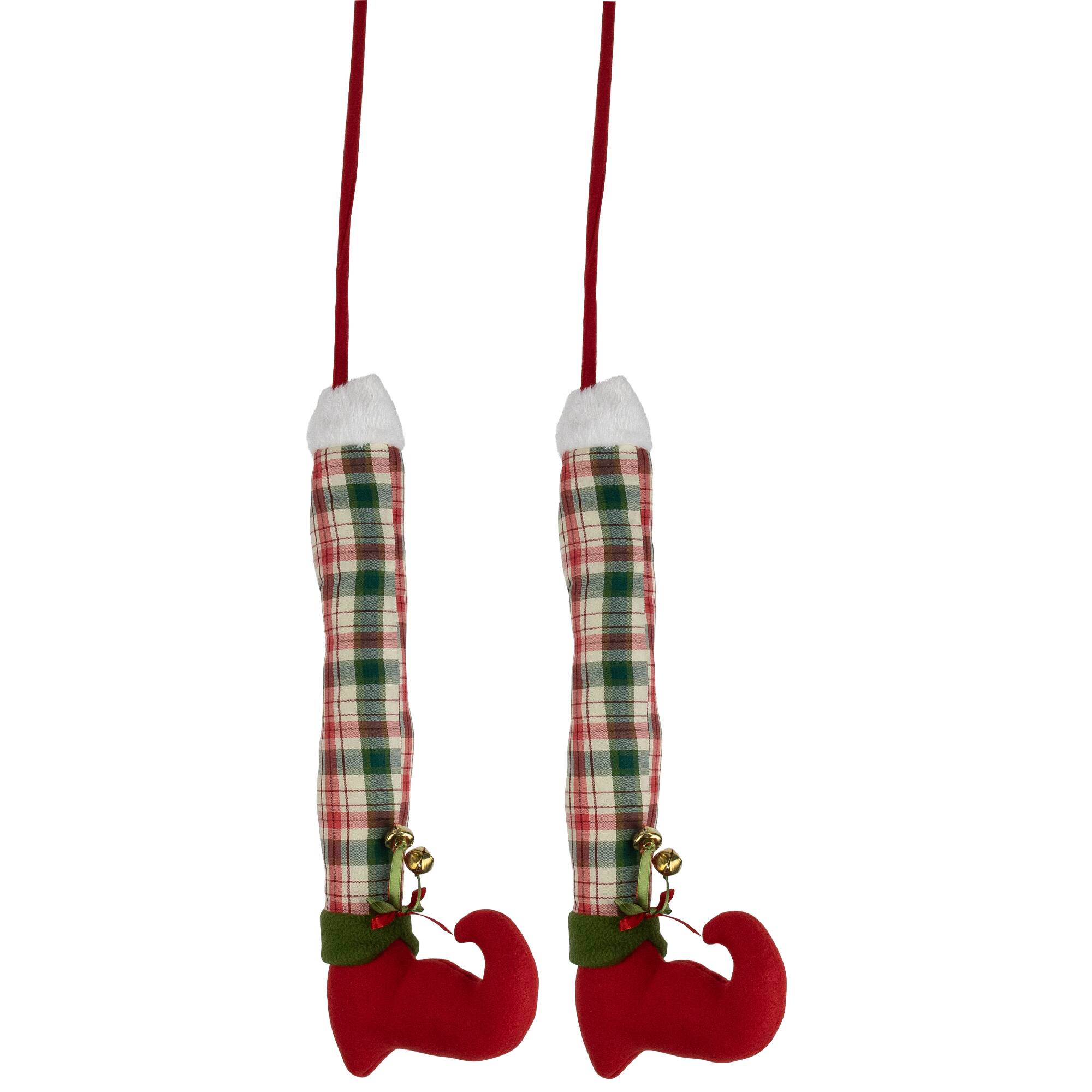 Northlight Set of 2 Red and Plaid Plush Elf Leg Christmas Picks 30 ...