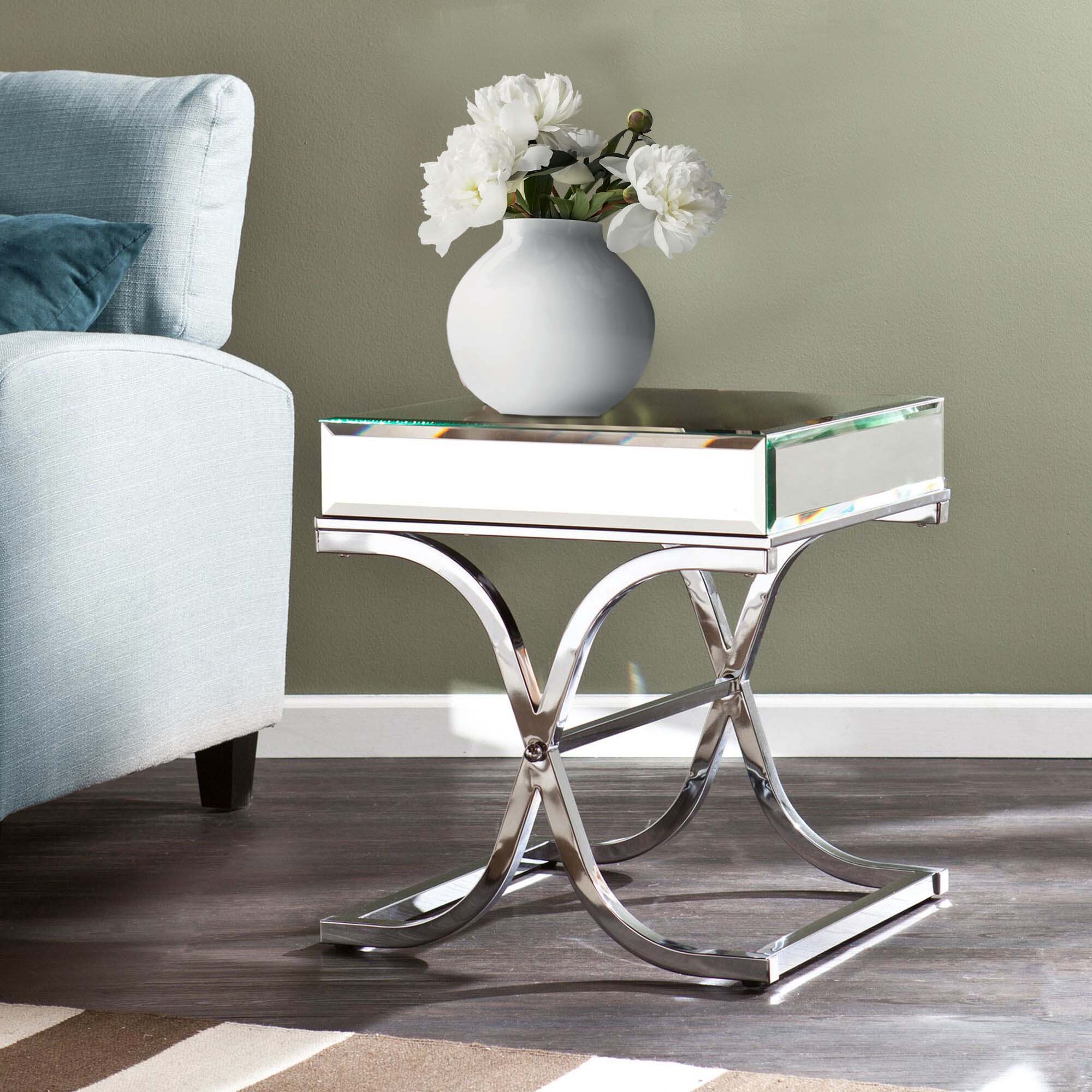 Manhattan Lane Gavin 24 Inch Side End Table, Mirrored Panels, Curved ...