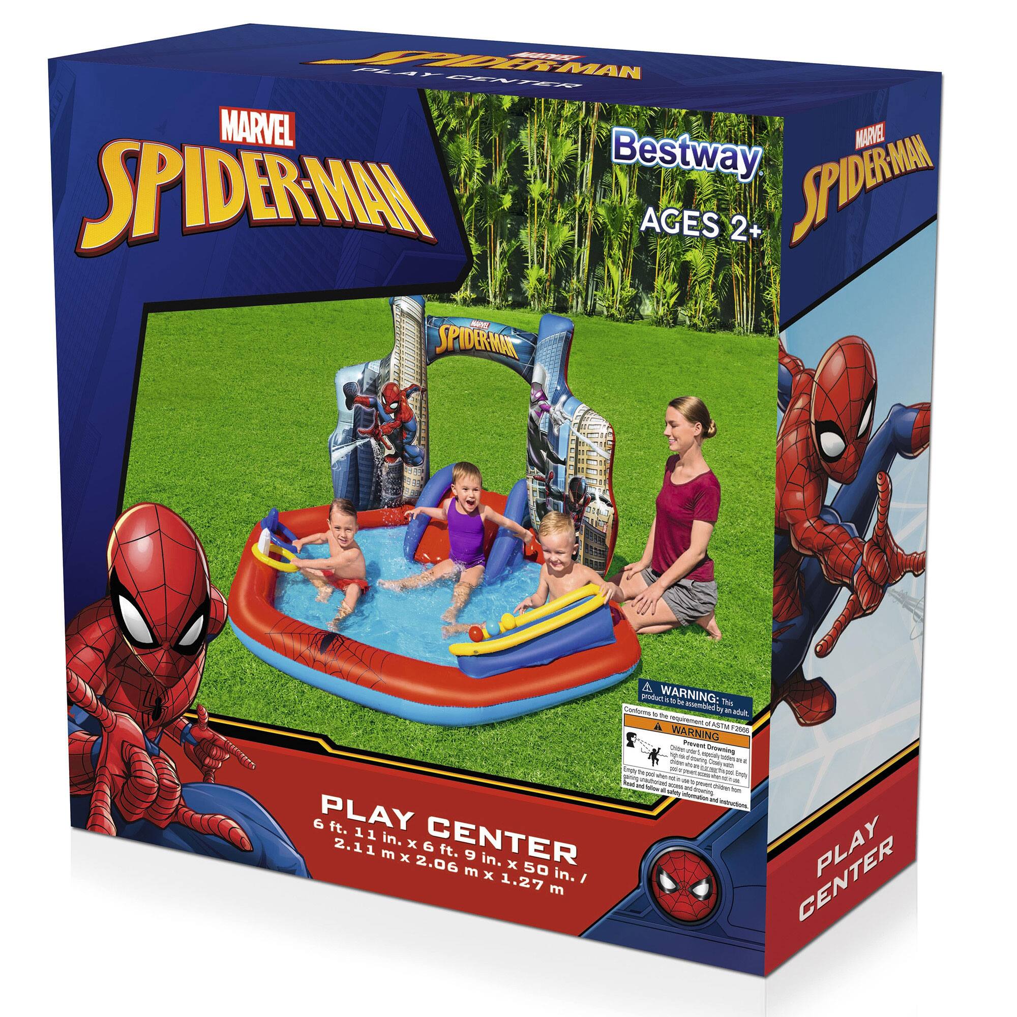 Bestway Marvel Spider Man Inflatable Kids Outdoor Water Play Center and ...