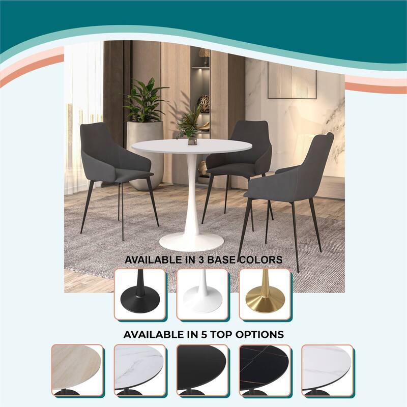LeisureMod Bristol Modern 35" MDF/Stone Round Dining Table, Mid Century ...