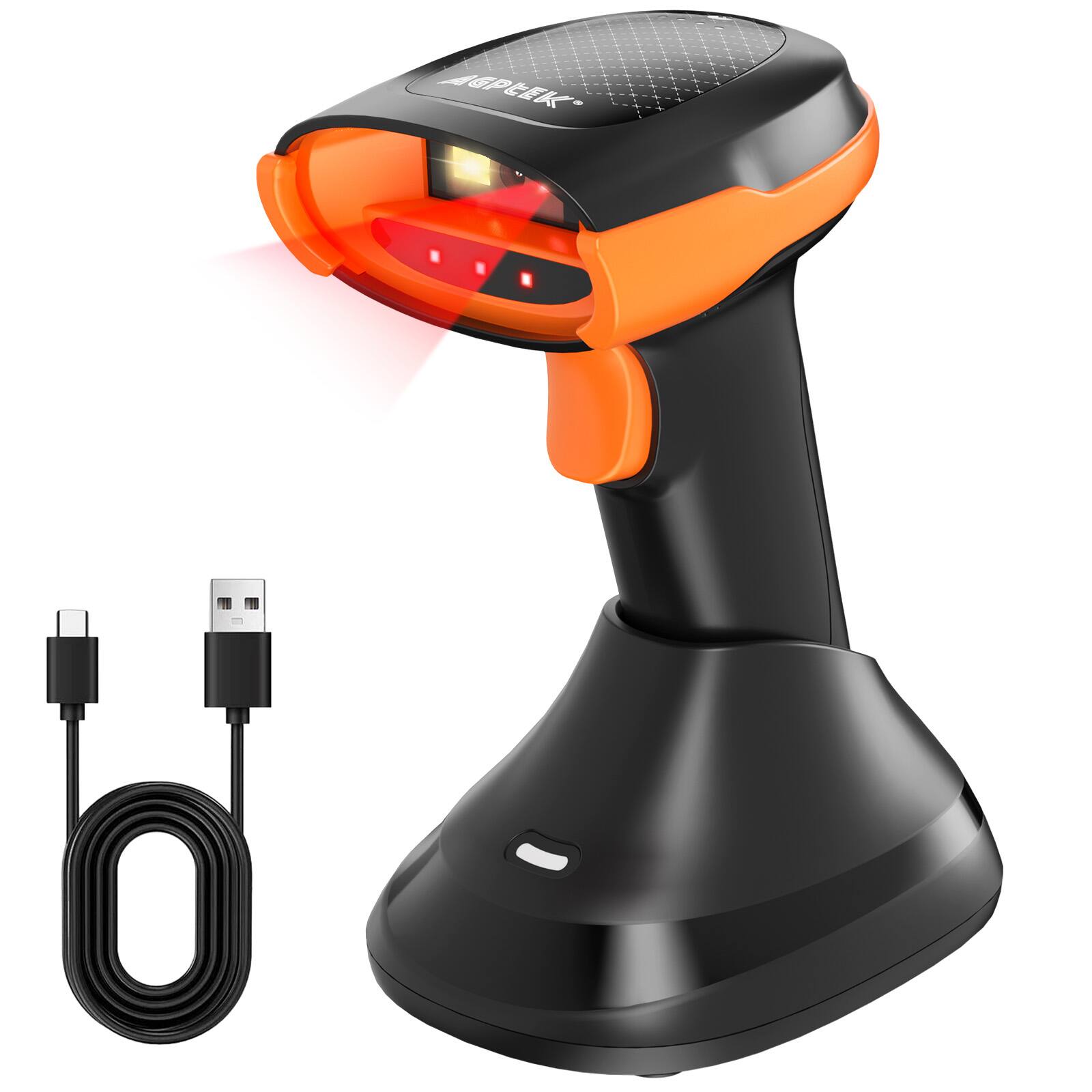 AGPtek Bluetooth & 2.4GHz Wireless Barcode Scanner 2D/1D QR Code Reader Black Orange MRAGPOS0127 ...