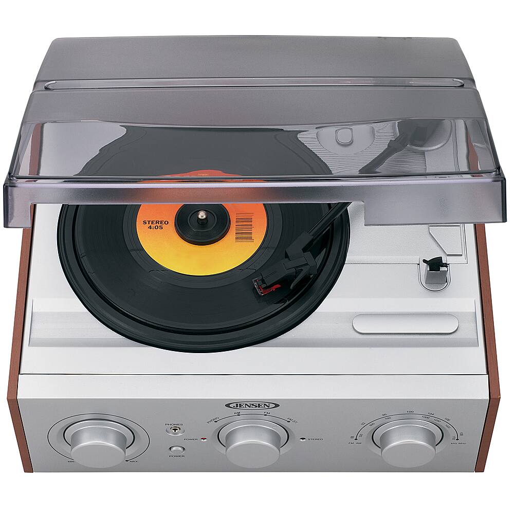 Best Buy: Jensen 3-Speed Stereo Turntable with AM/FM Silver JTA-220