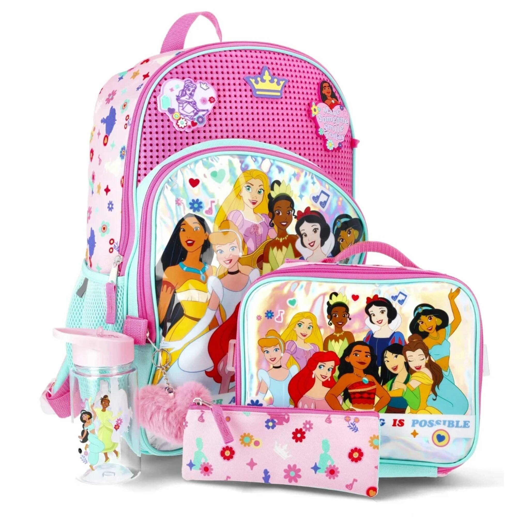 Disney Princesses 16" Pink Backpack for School with Rectangular Lunch ...