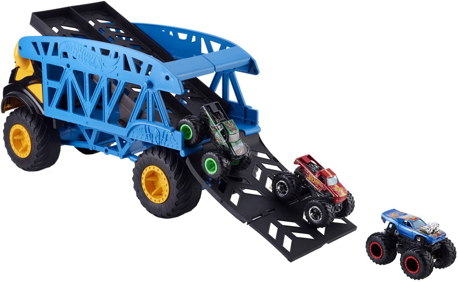 Mattel Hot Wheels Monster Trucks: Monster Mover Vehicle + 3 Trucks ...