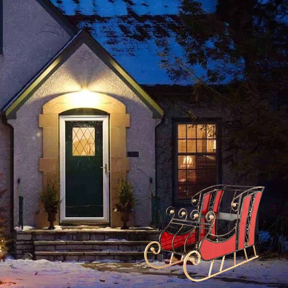 BreeBe 3ft Metal Christmas Sleigh Decoration – Santa Sleigh with 2 Tier ...