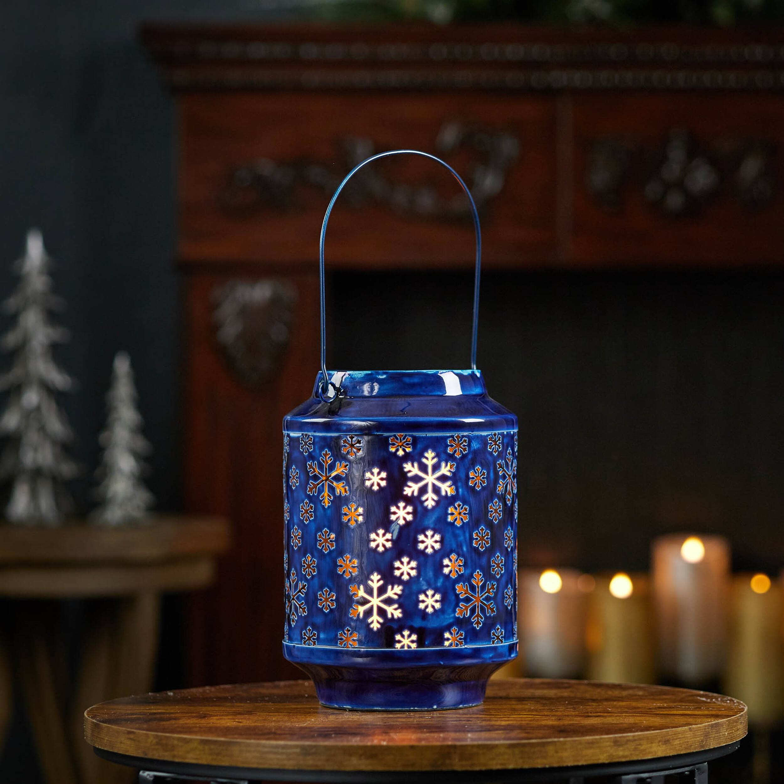 BreeBe Snowflake Punched Metal Candle Lantern 9.5"H Blue 95008DS - Best Buy
