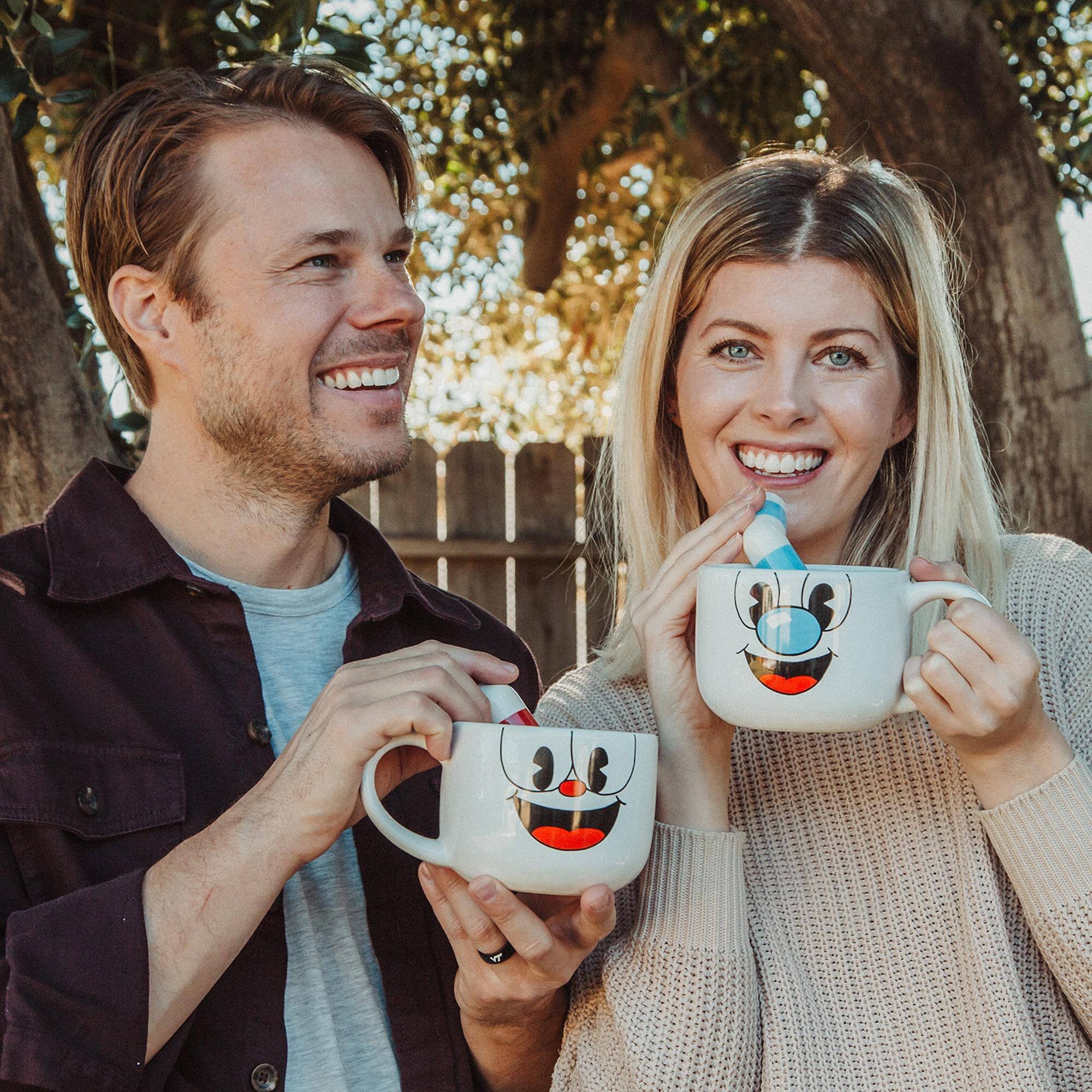 Toynk Cuphead & Mugman 24oz Ceramic Mug and Straw | Set of 2 White TNK ...