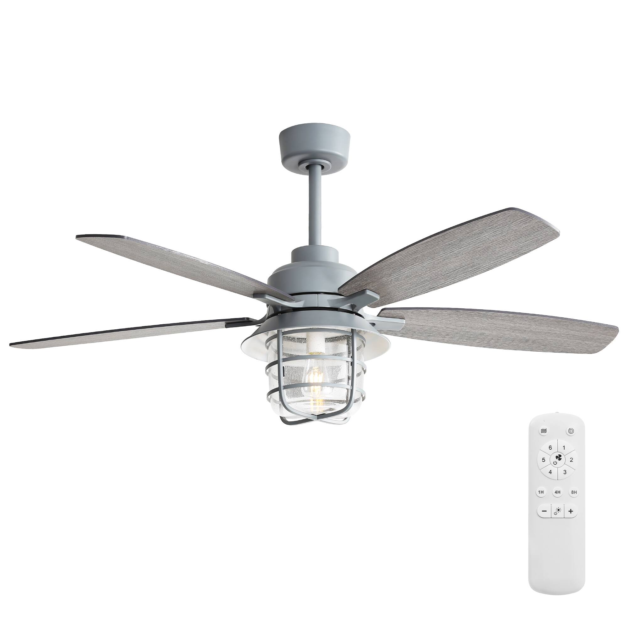 APRILSOUL Wood Blade Ceiling Fan 52 Remote LED Timer 6 Speed Cement ...