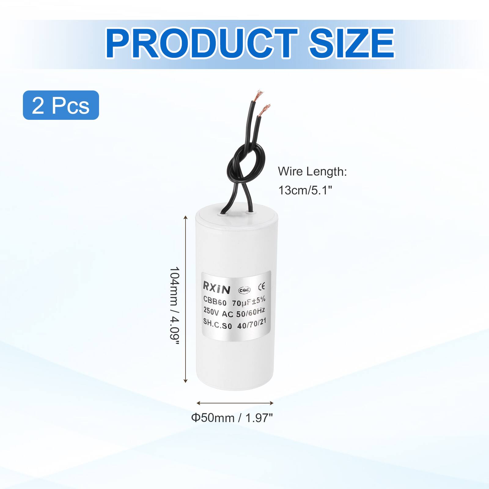 Unique Bargains 2pcs 70uF CBB60 Running Capacitor, AC 250V Cylinder 2 ...