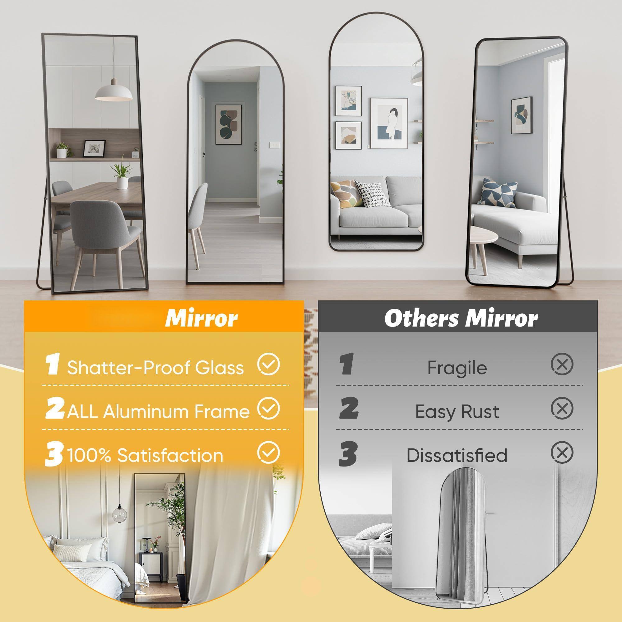 Comfort Essence Mirror Full Length 71"x28" Big Floor Oversized Body ...