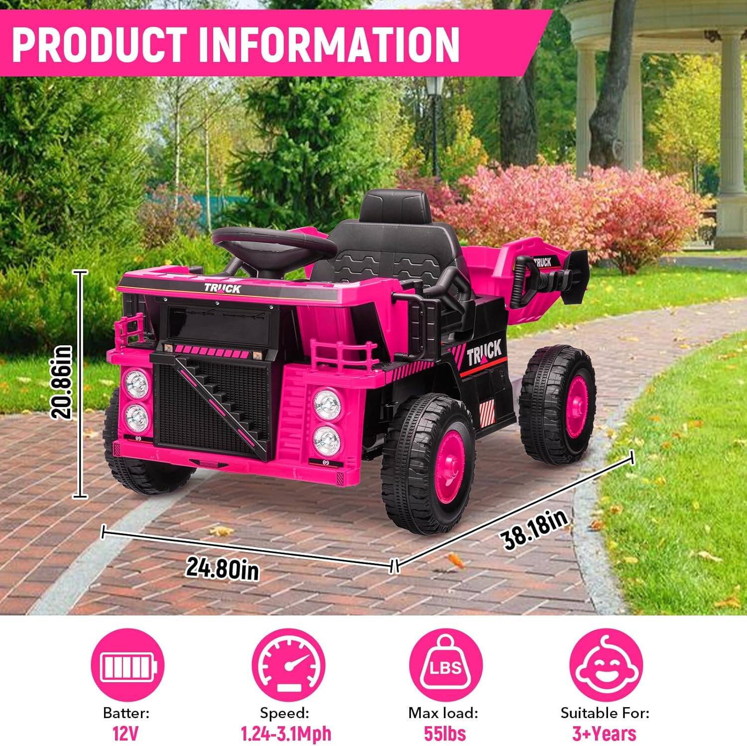 Jojoka 12V Kids Ride On Dump Truck, Electric Construction Vehicle w ...