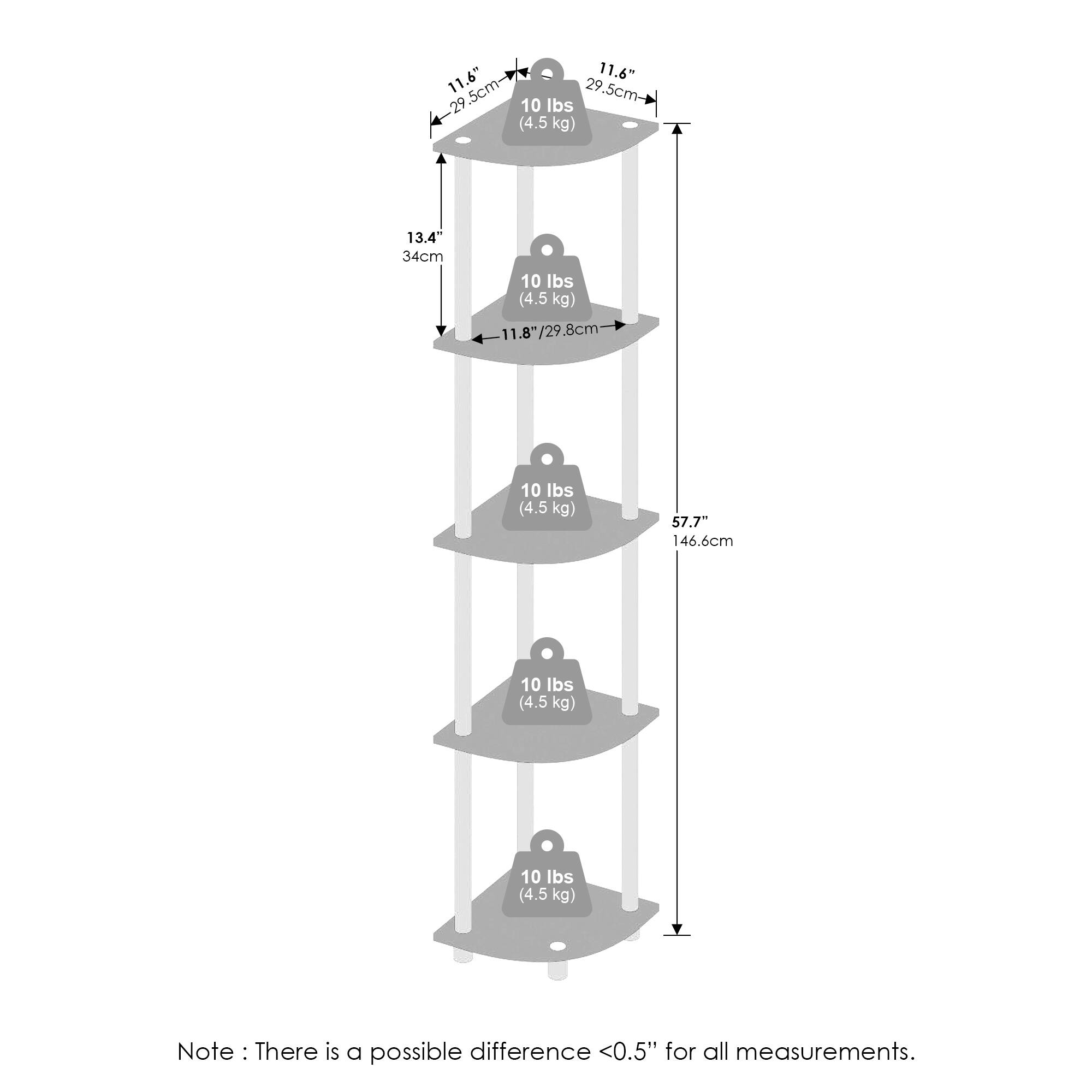 Furinno TURN N TUBE 5 Tier Corner Shelf, Corner Display Rack, Shelving ...